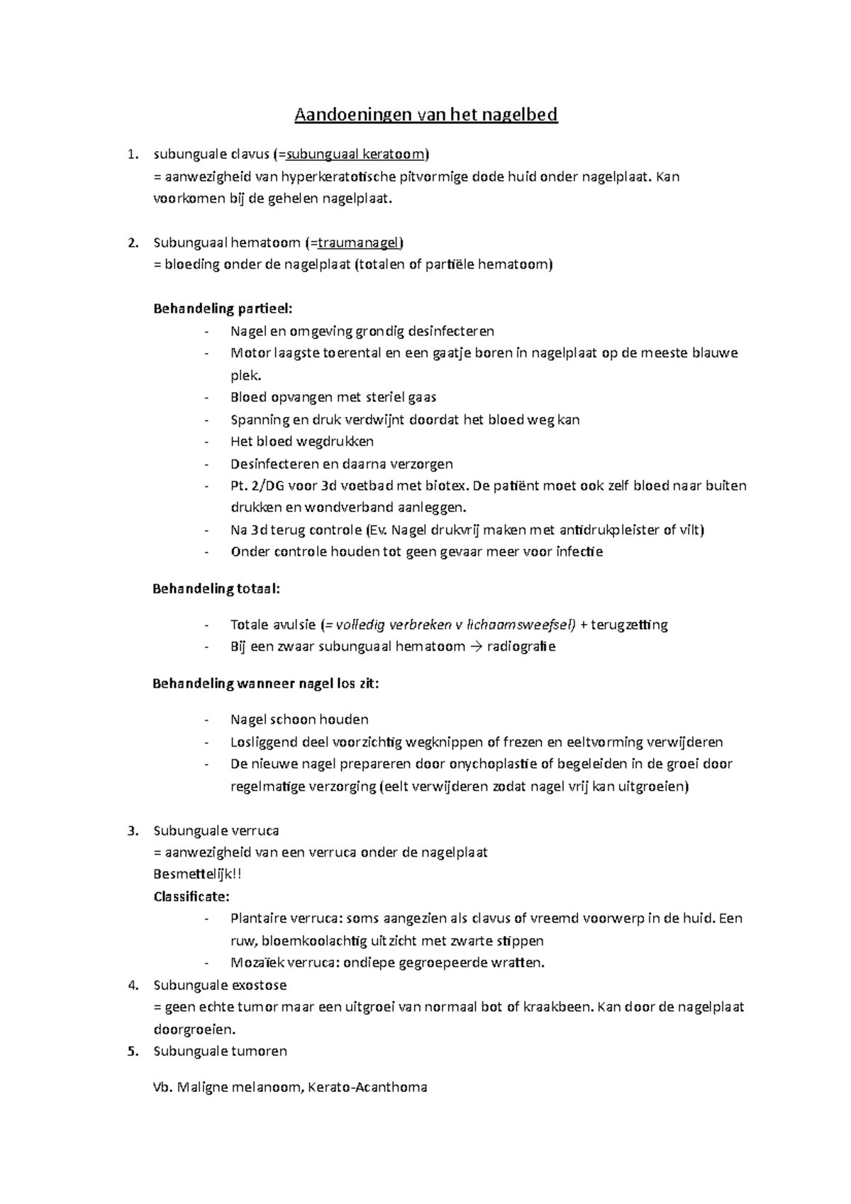 Aandoeningen van het nagelbed (h10) - subunguale clavus keratoom ...