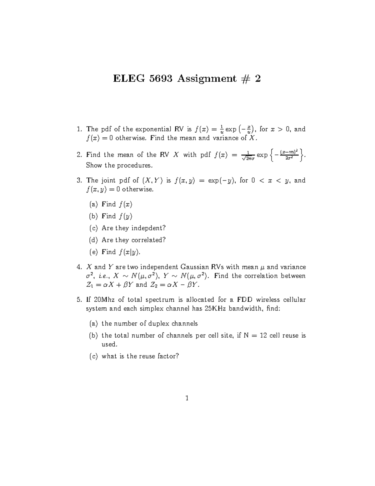 Assignment 2 - ELEG 5693 - ELEG 5693 Assignment # 2 The pdf of the ...
