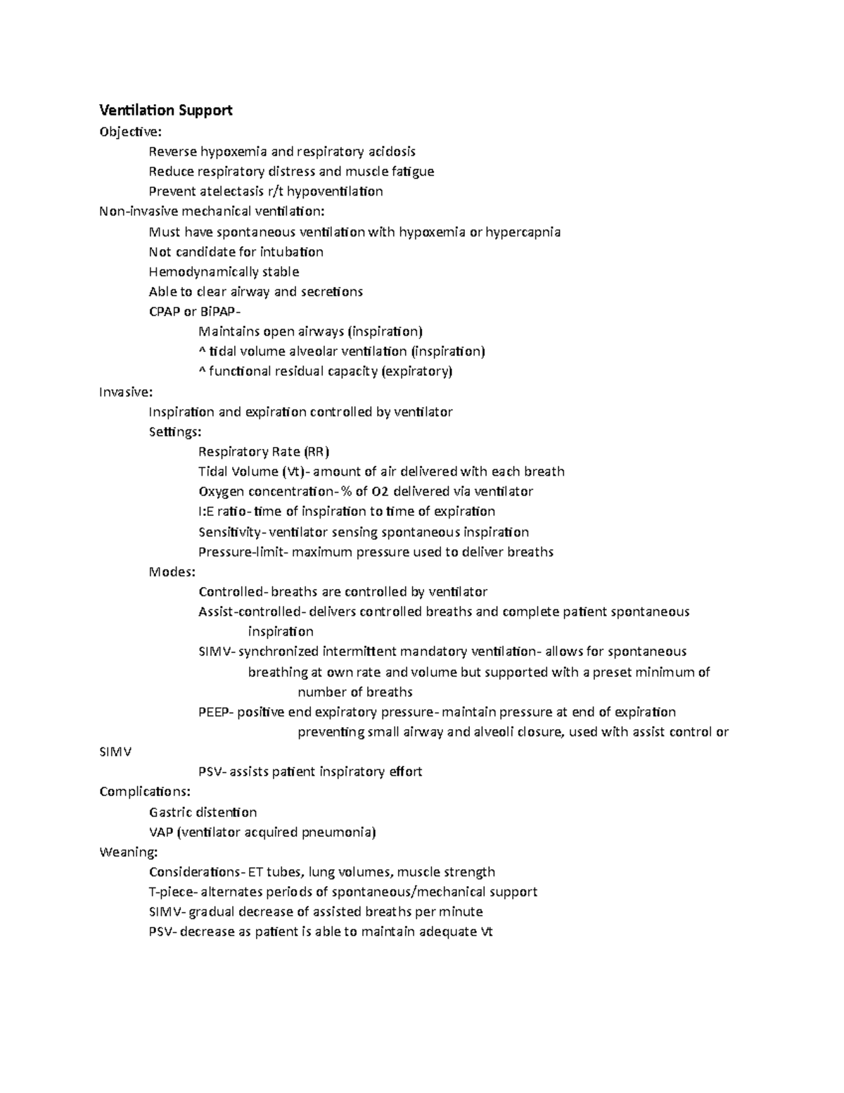 Ventilation Support summation of ventilator control - Ventilation ...