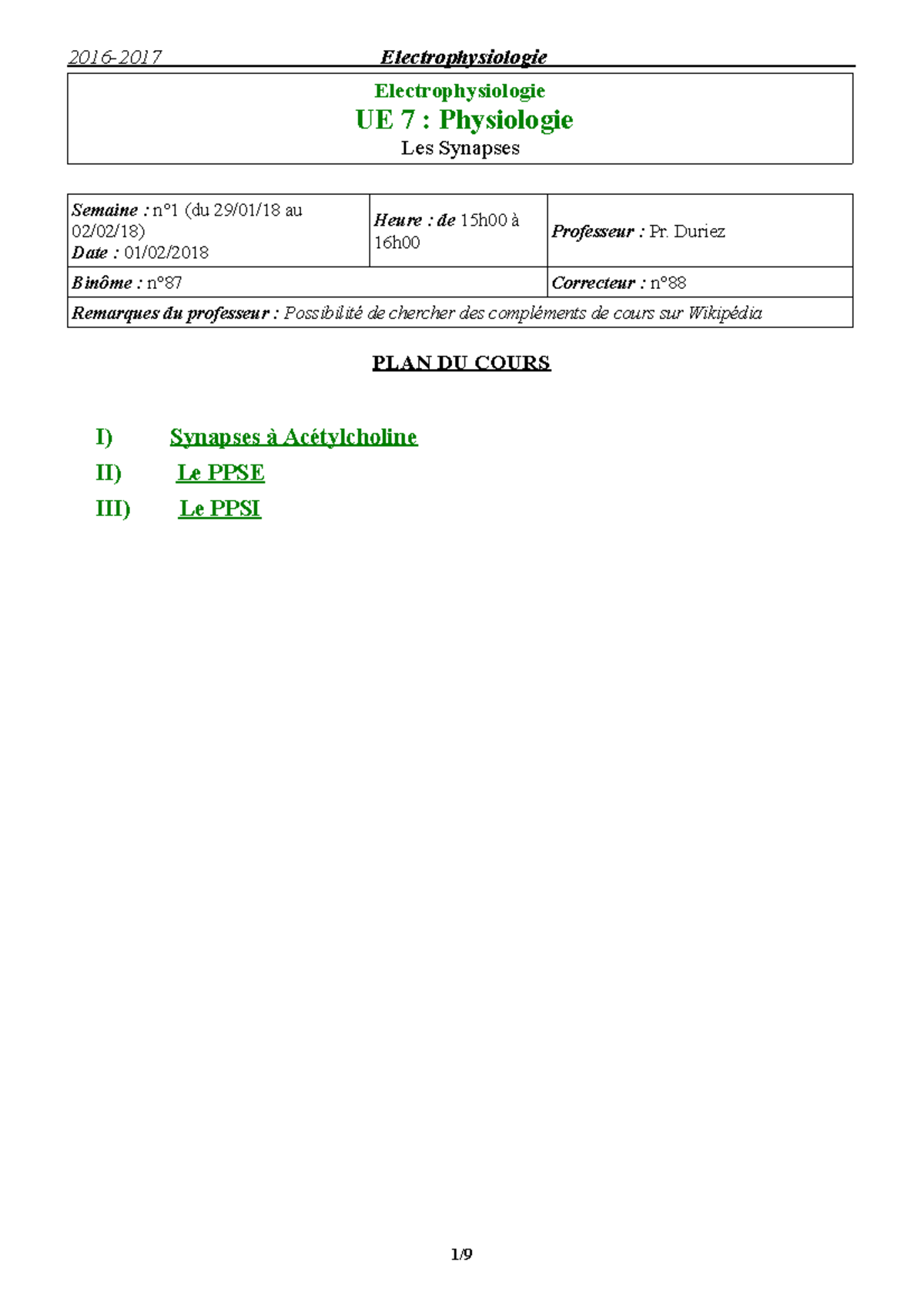 Synapses / PPSE/ PPSI - Electrophysiologie UE 7 : Physiologie Les ...