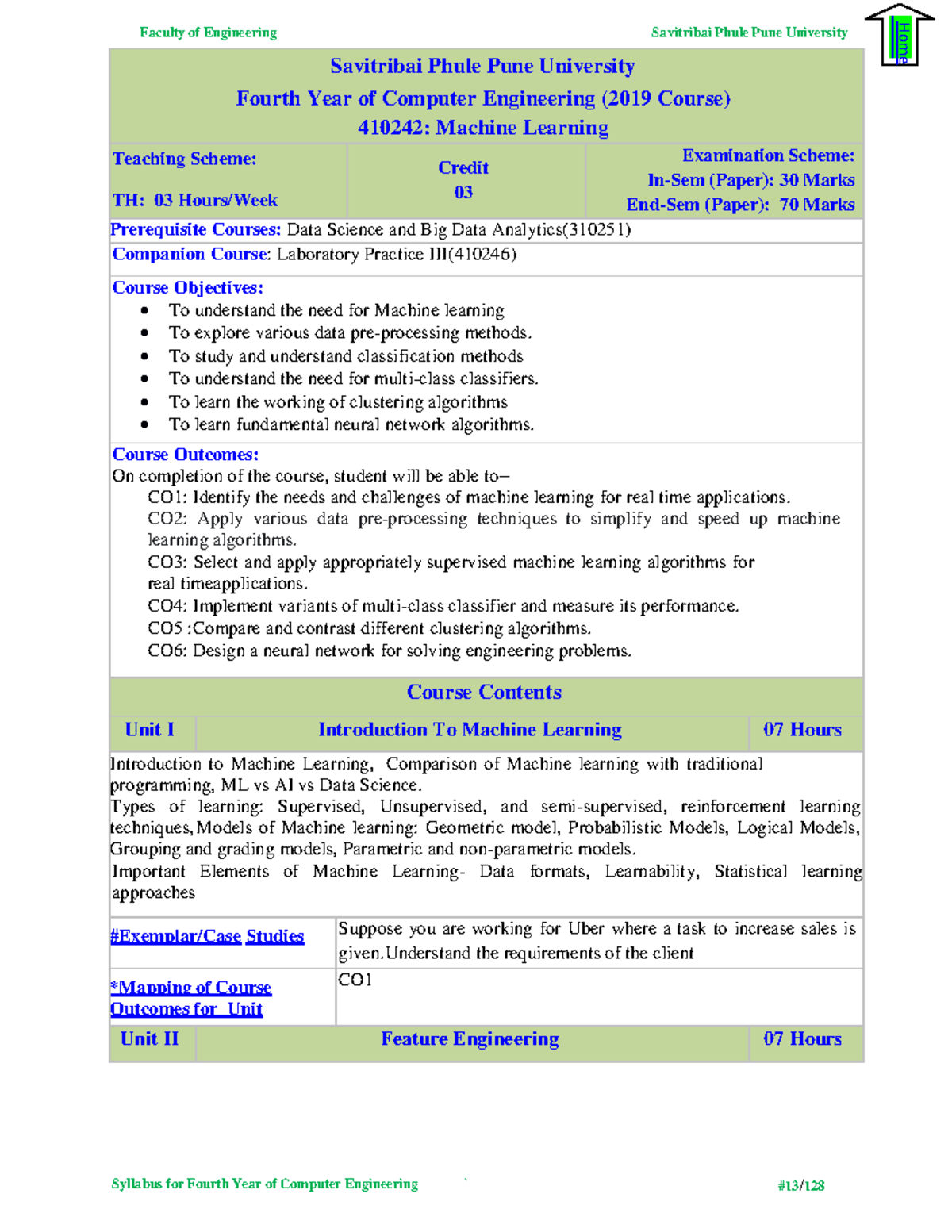 ML Syllabus - none - Faculty of Engineering Savitribai Phule Pune ...