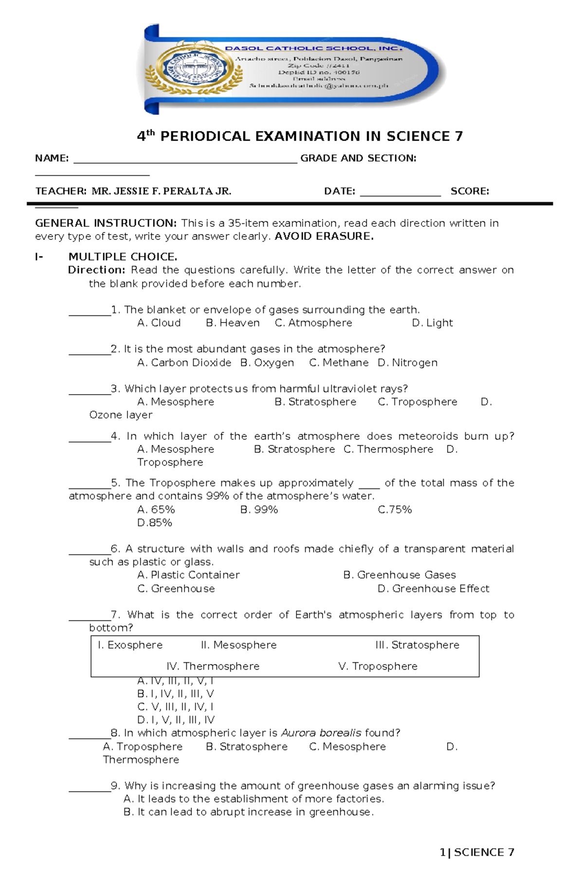 Science 7 Q4 TQS Periodical - 4 th PERIODICAL EXAMINATION IN SCIENCE 7 ...