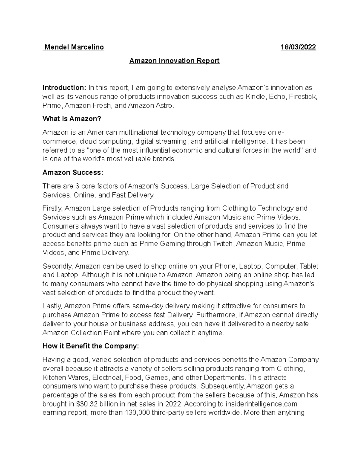 Amazon Innovation Report copy copy - Mendel Marcelino 18/03/ Amazon ...