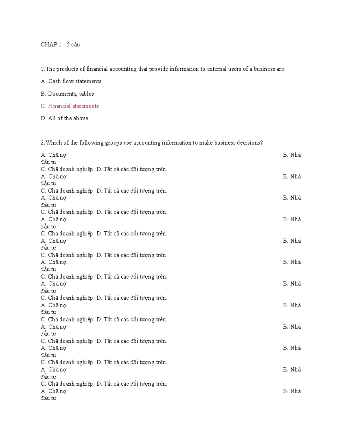 Vũ accounting - njkbhjbhj - CHAP 1 : 5 câu 1 products of financial ...