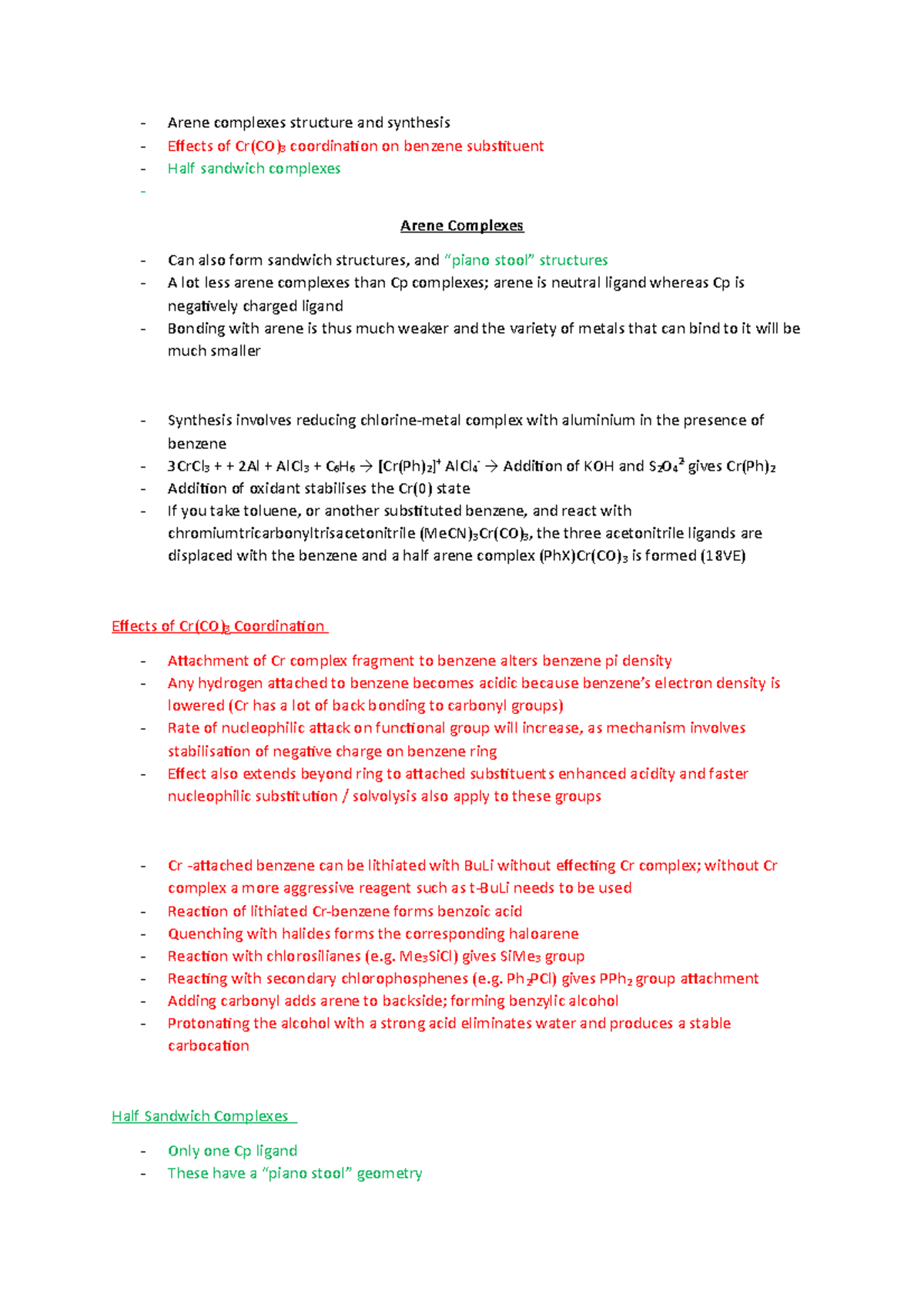 Arene Complexes - Lecture notes 1 - Arene complexes structure and ...