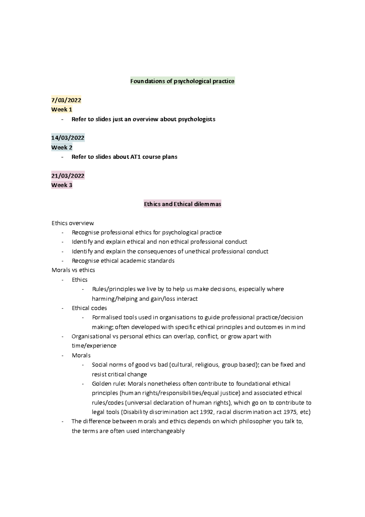 Foundations of psychological practice - notes - Foundations of ...