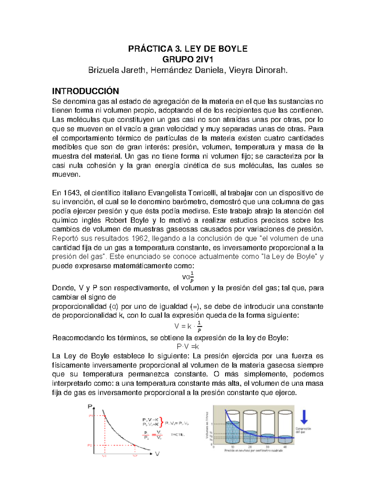 Práctica 3 LEY DE Boyle - PRÁCTICA 3. LEY DE BOYLE GRUPO 2IV Brizuela Jareth, Hernández Daniela ...