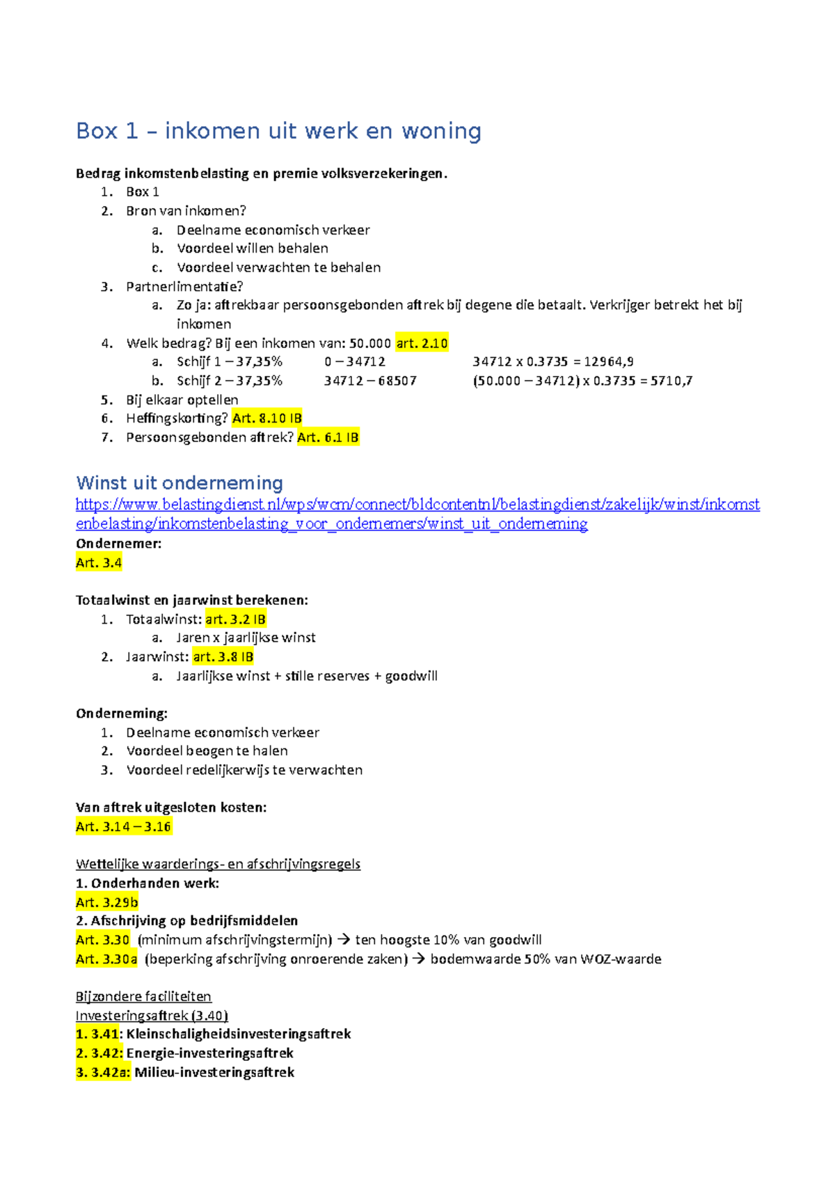 Schema belastingrecht - Box 1 – inkomen uit werk en woning Bedrag ...