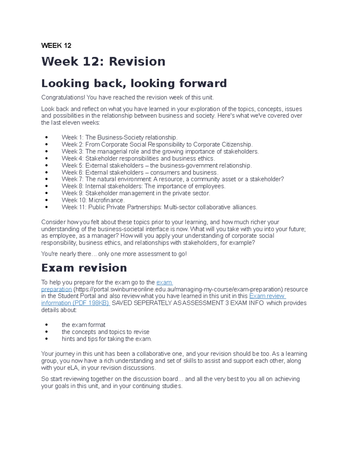 WEEK 12 Revision - Lecture notes WEEK 12 - WEEK 12 Week 12: Revision ...