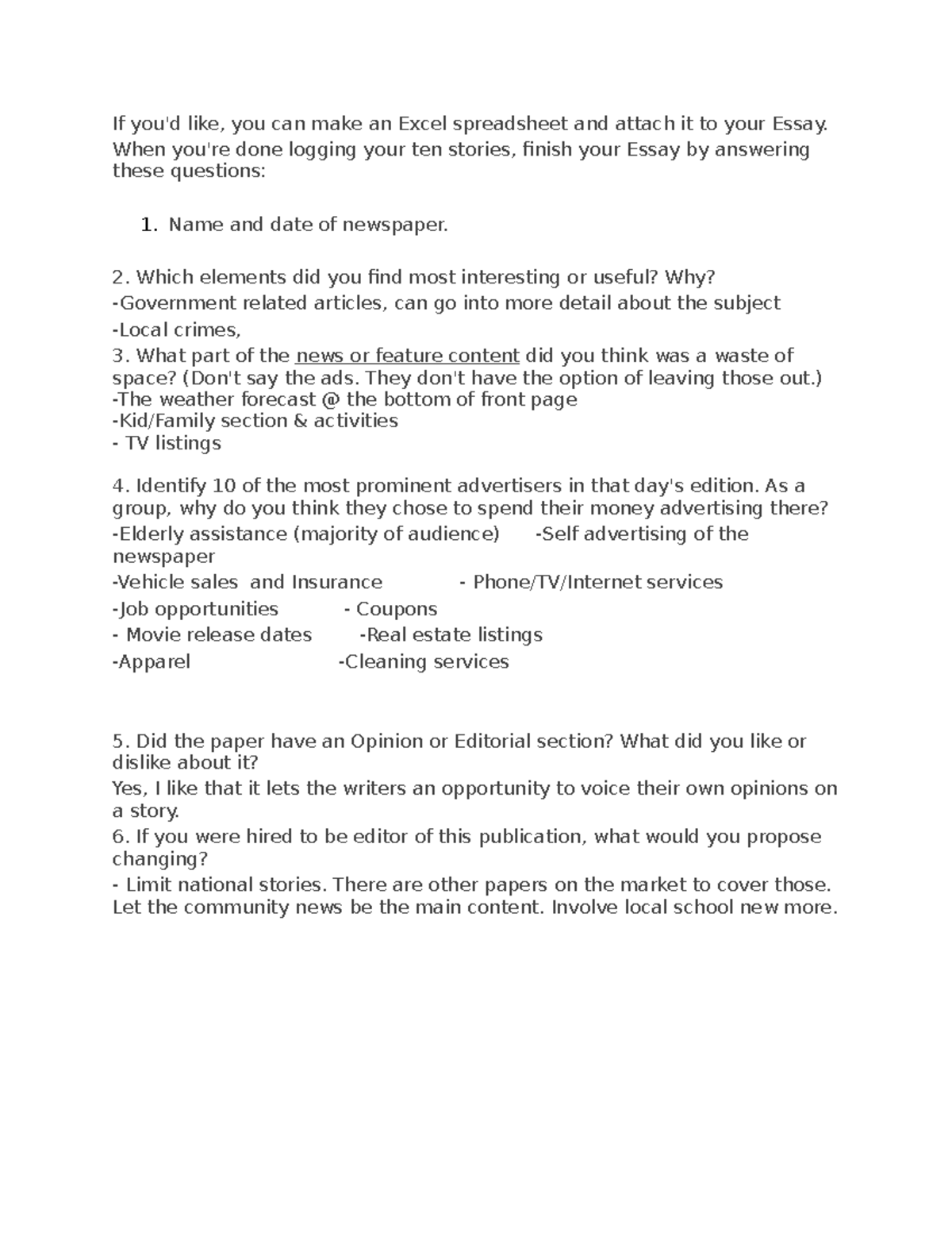 Newspaper anylisis - Online course with Professor Betty Lin-Fisher - If ...