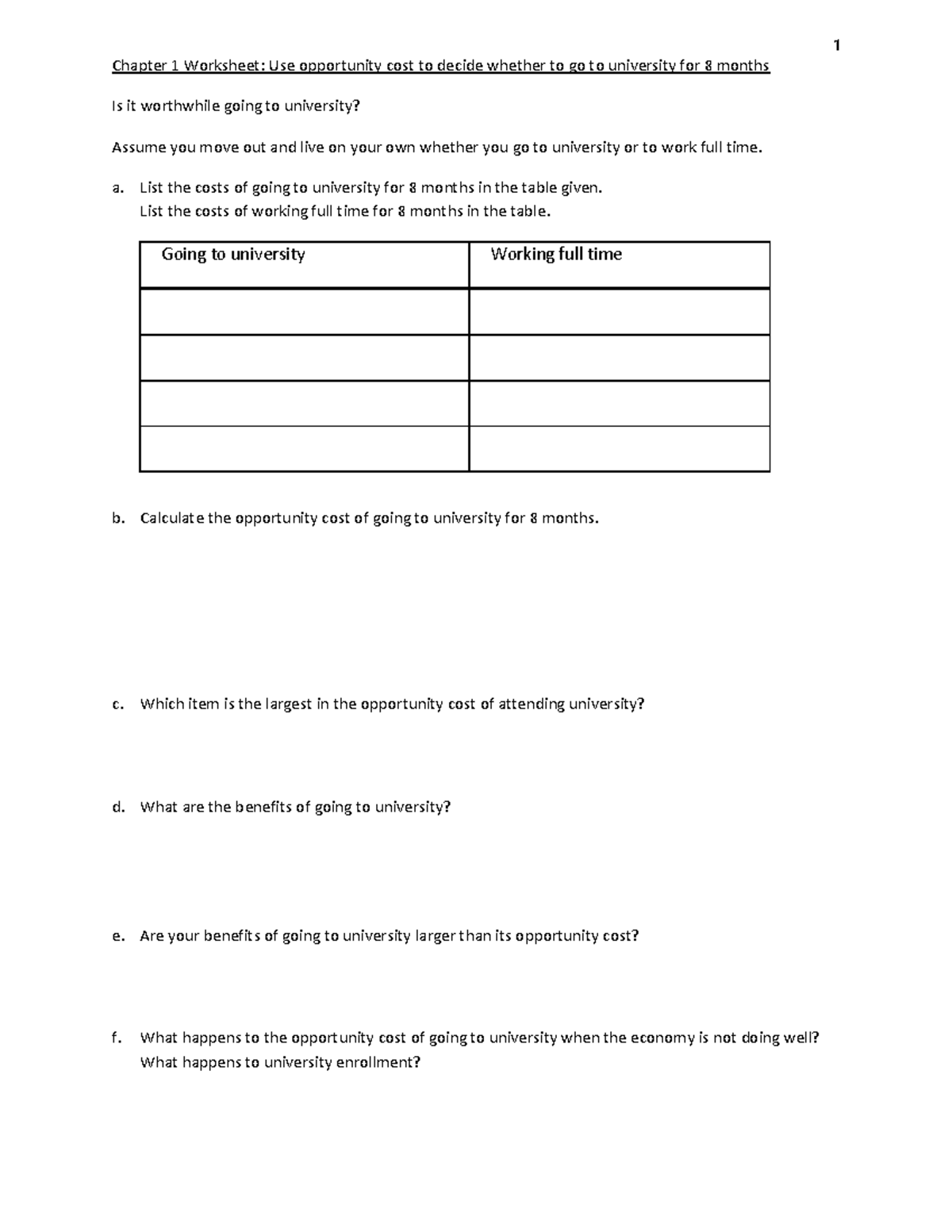 1c ch 1 Worksheet exploring pfp and other opportunity cost - 1 Chapter ...