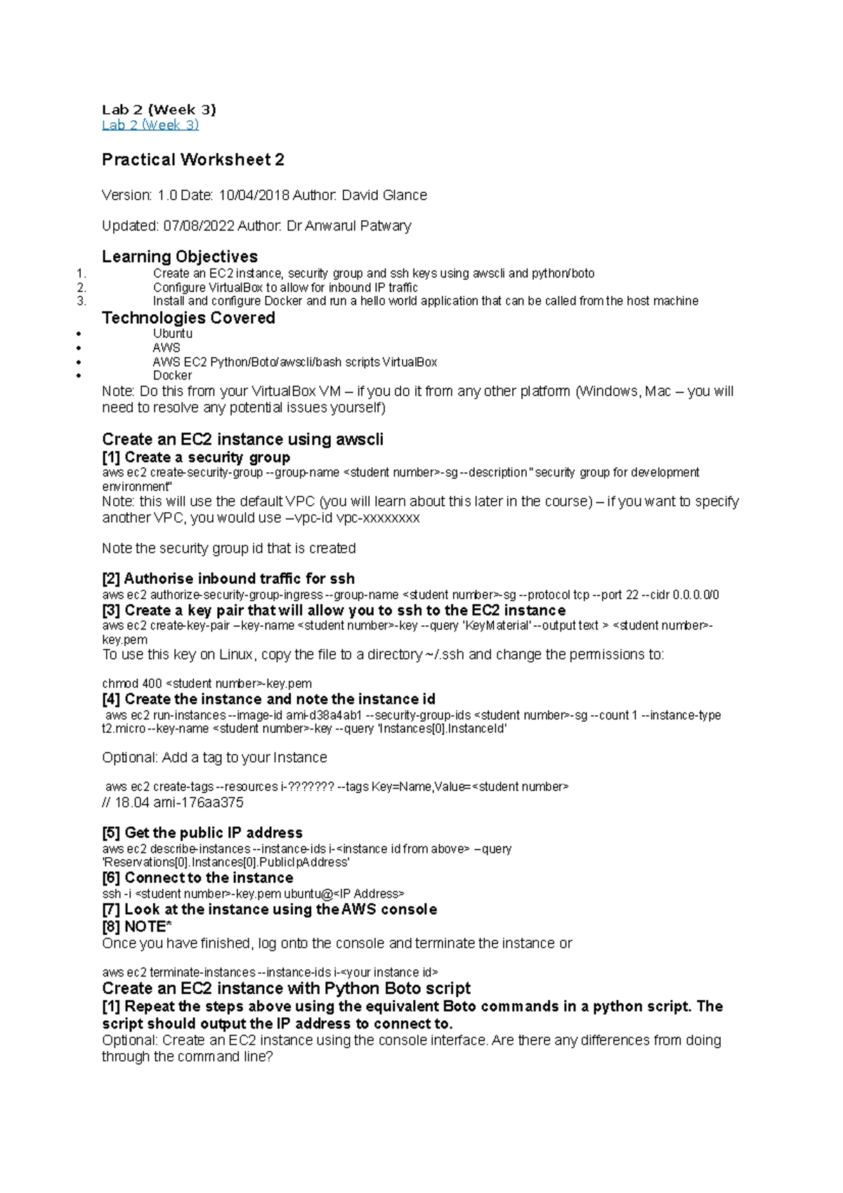 Lab worksheet 2 - Lab 2 (Week 3) Lab 2 (Week 3) Practical Worksheet 2 ...