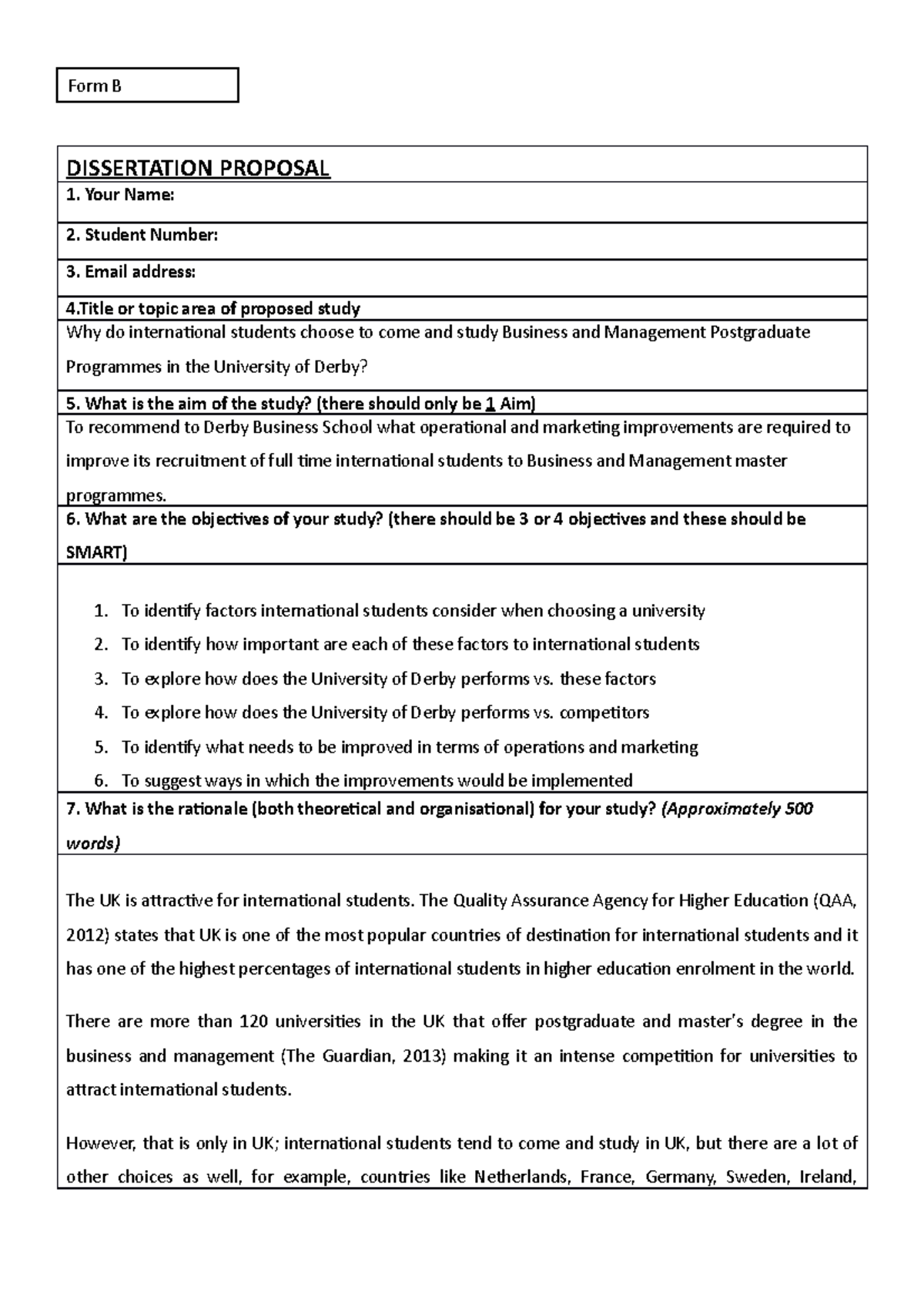 Proposal example 4 - The UK is attractive for international students ...