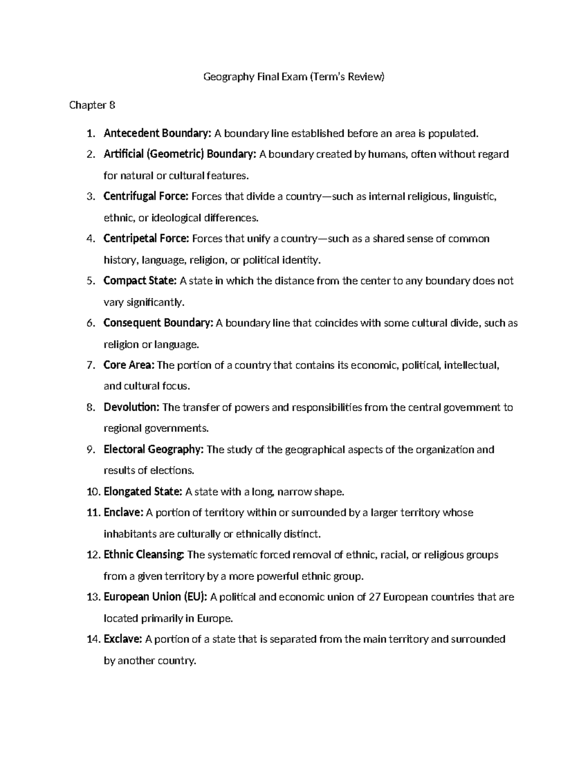 Geography 1100 Final Exam Key Terms - Geography Final Exam (Term’s ...