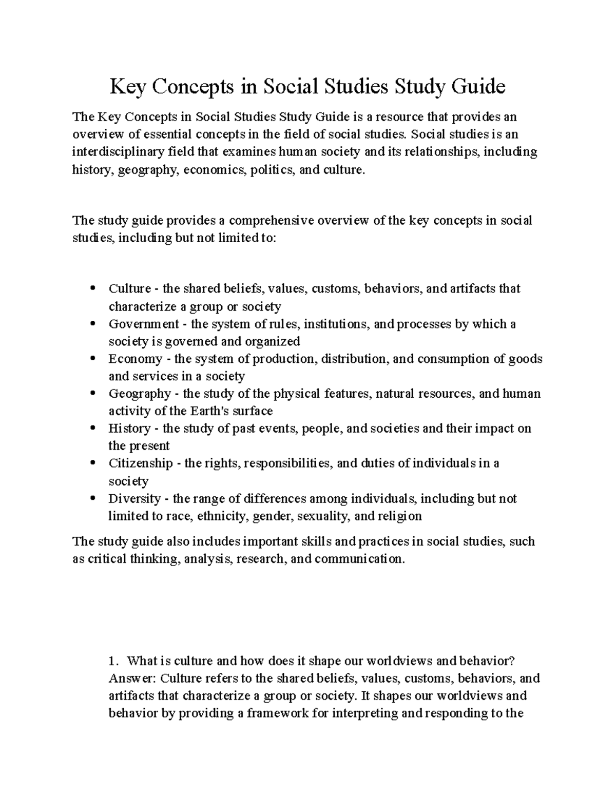 Key Concepts in Social Studies Study Guide - Social studies is an ...