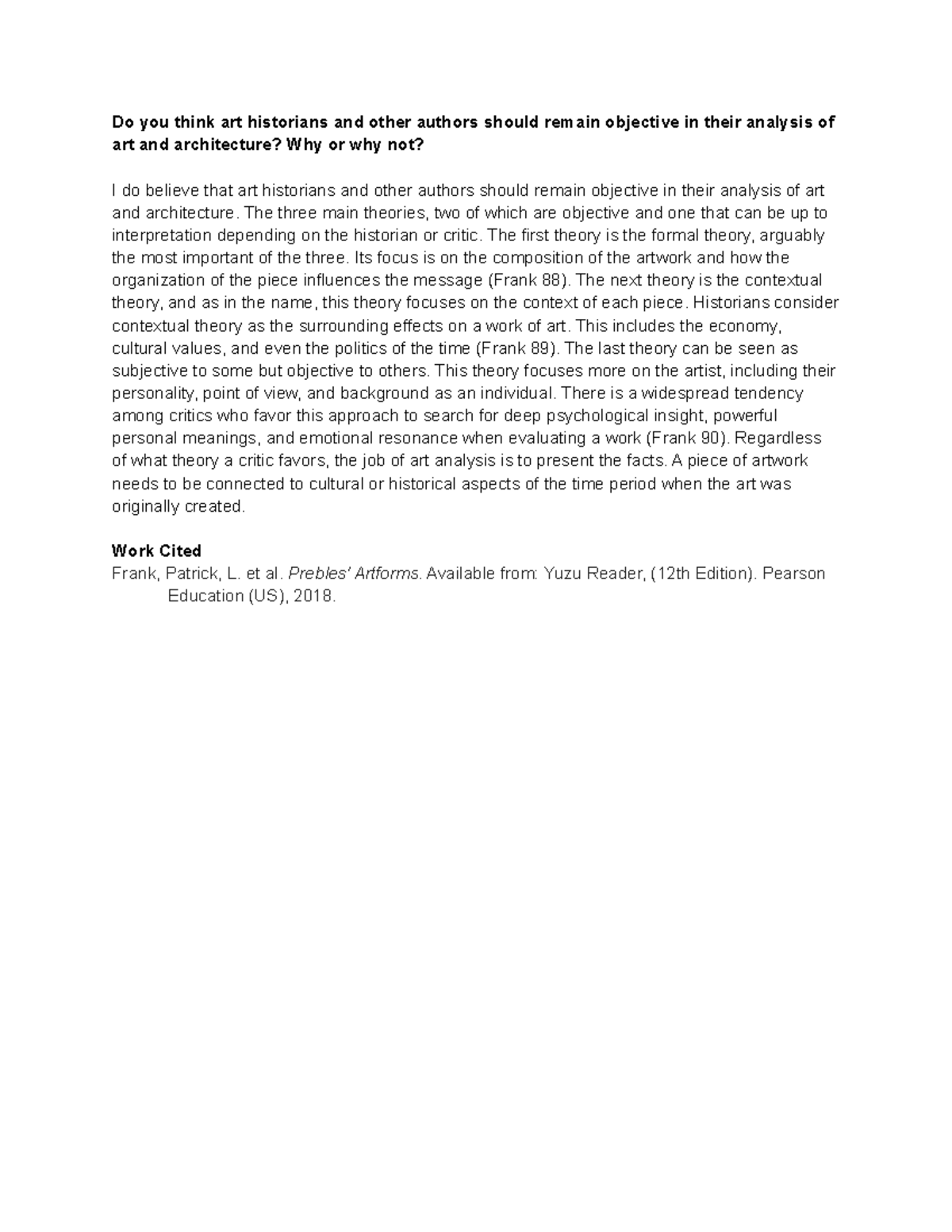 Sarah Henault - Art Appreciation Module 2 Discussion Objectivity - Do ...