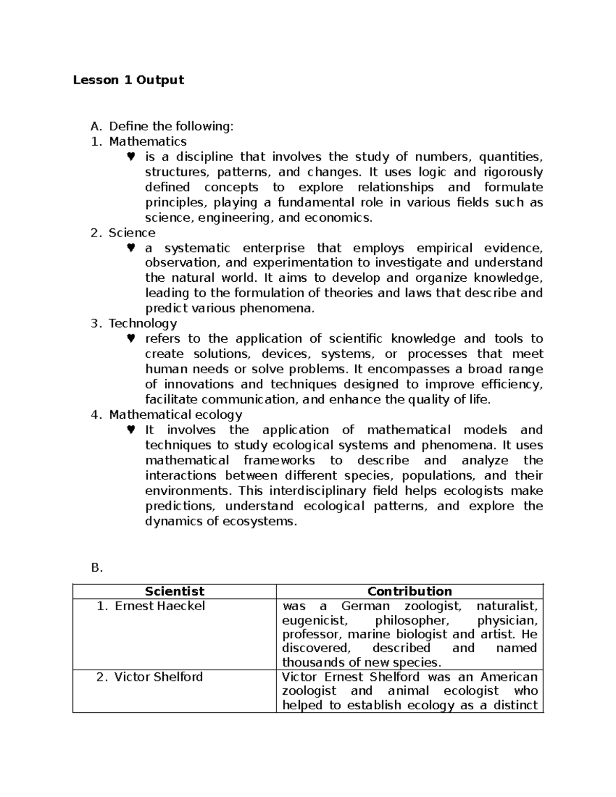 Lesson 1 Output - Lesson 1 Output A. Define the following: 1 ...
