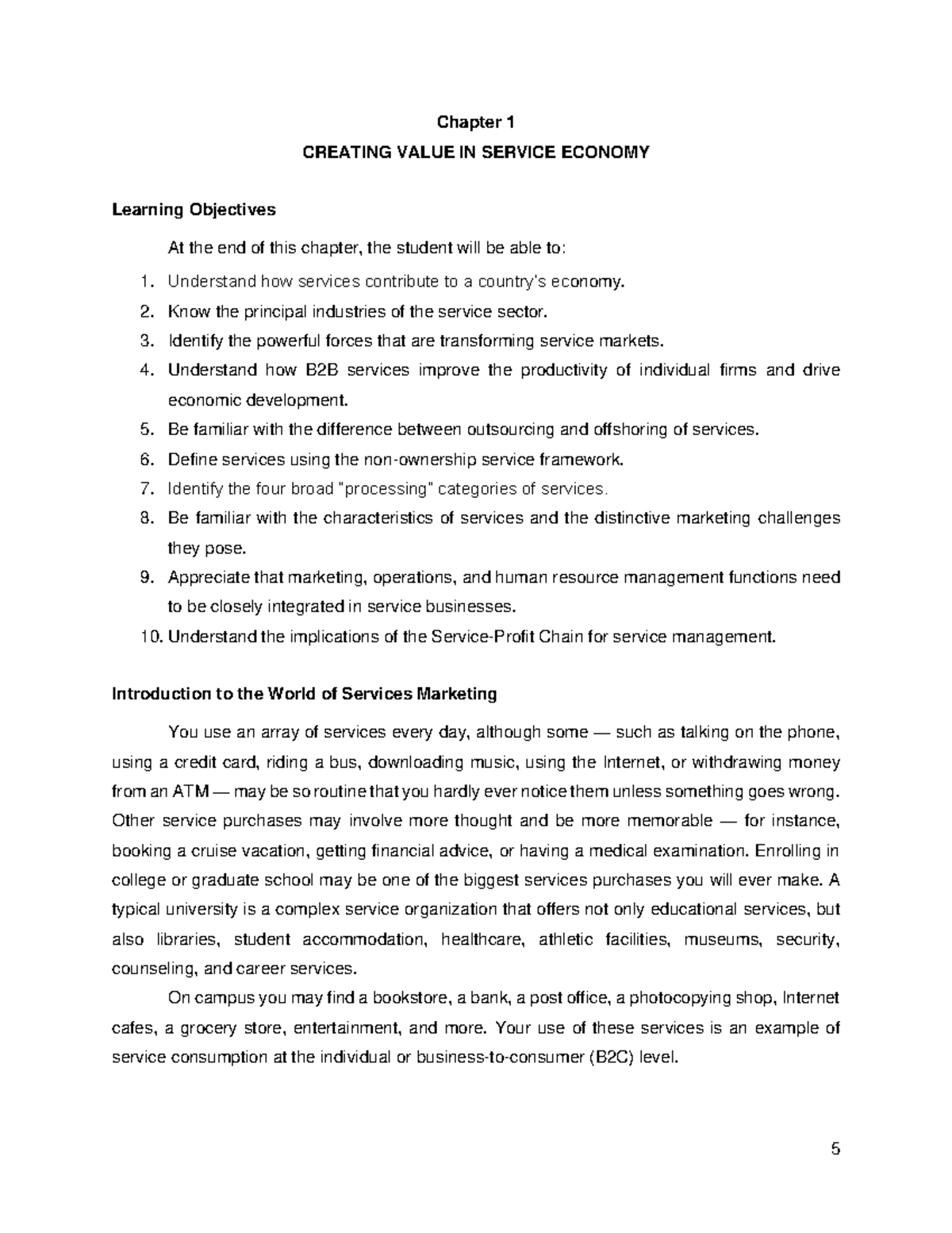 Service Marketing -Complete module - Chapter 1 CREATING VALUE IN ...