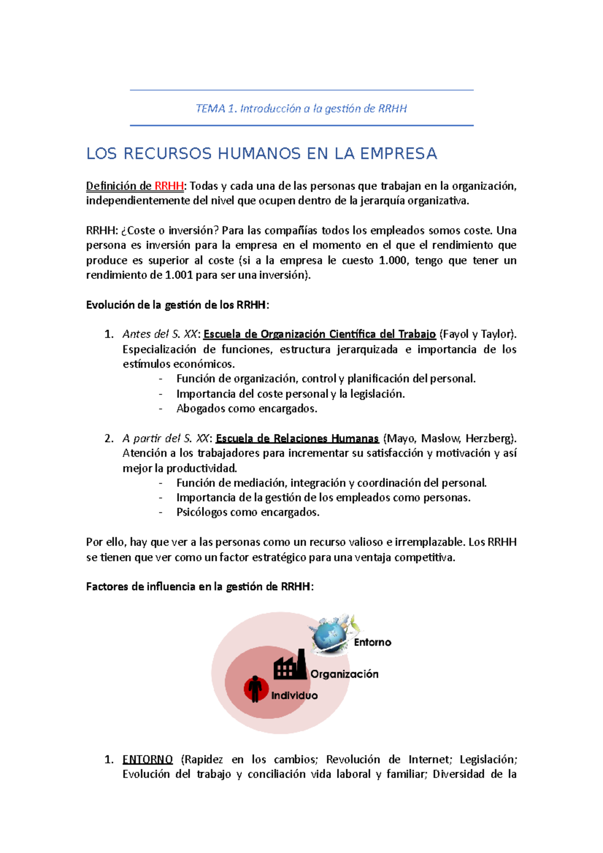 TEMA 1 RECURSOS HUMANOS - TEMA 1. Introducción a la gestión de RRHH LOS RECURSOS HUMANOS EN LA ...