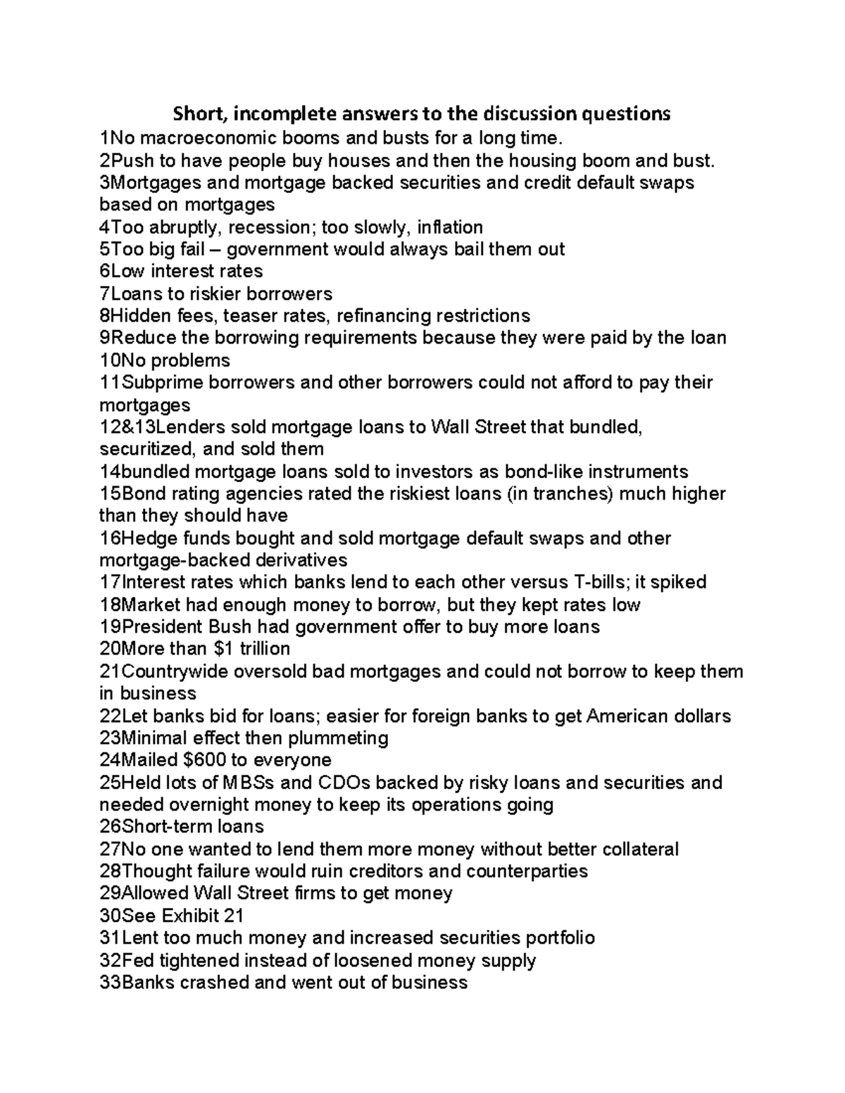 Short, incomplete answers to the discussion questions in parts 1 and 2 ...