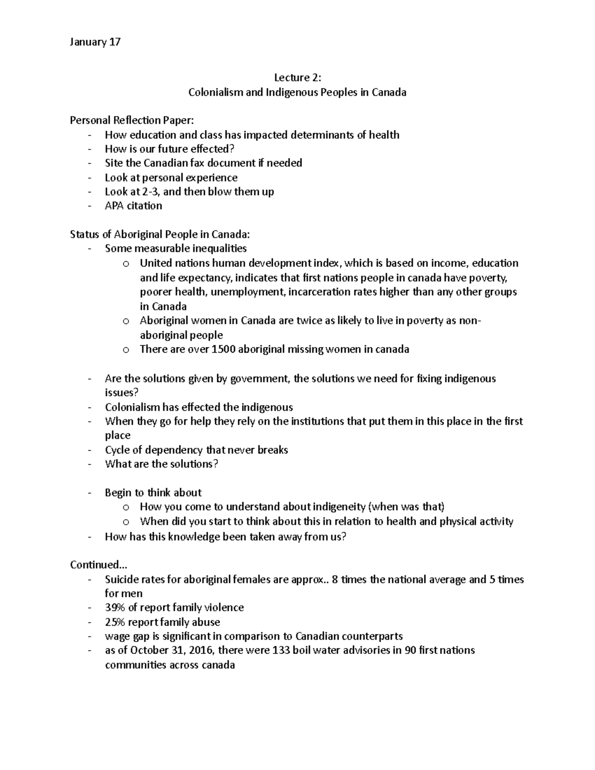 Lecture 2 - dwljfieowhfijwfihweofh - January 17 Lecture 2: Colonialism ...