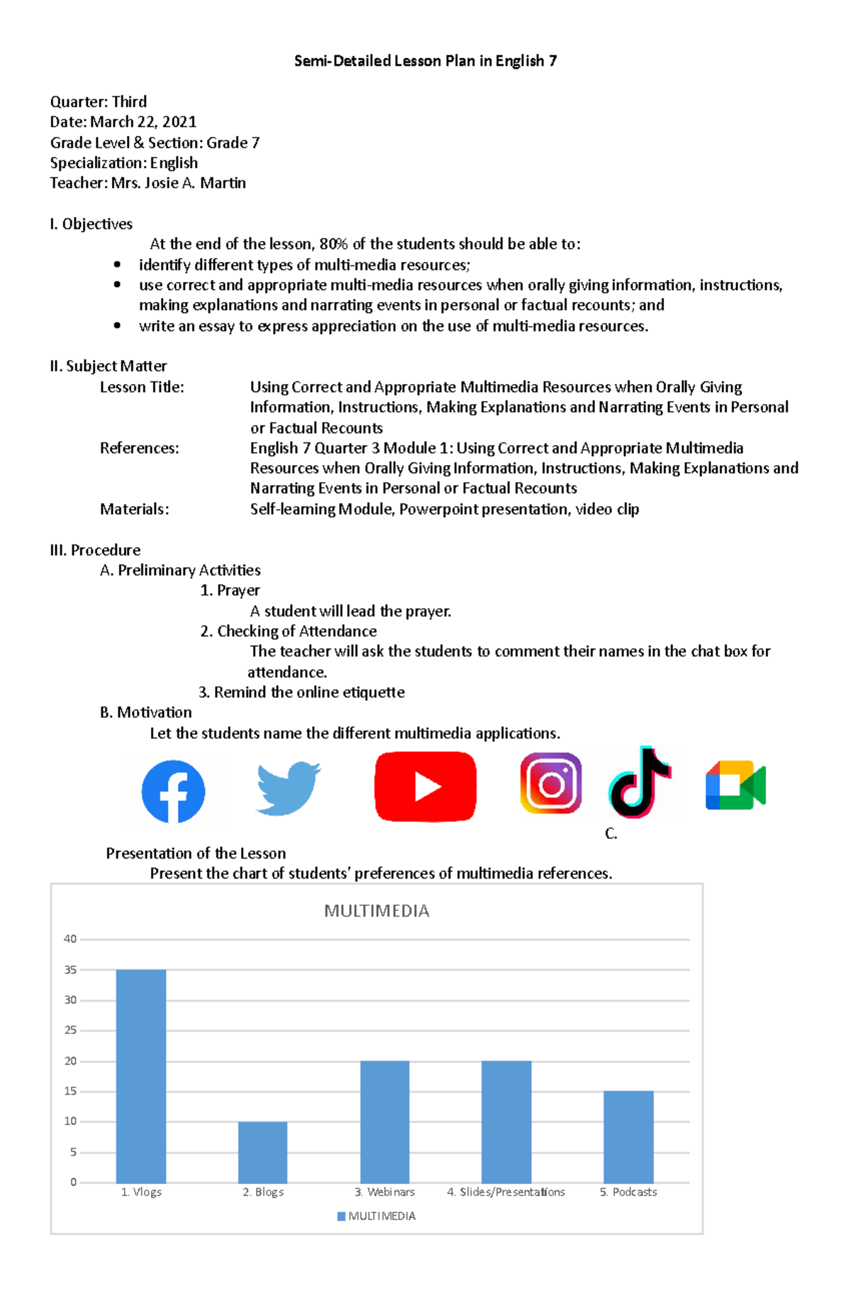 Semi-Detailed Lesson Plan-Third Quarter- Multimedia Resources - Semi ...