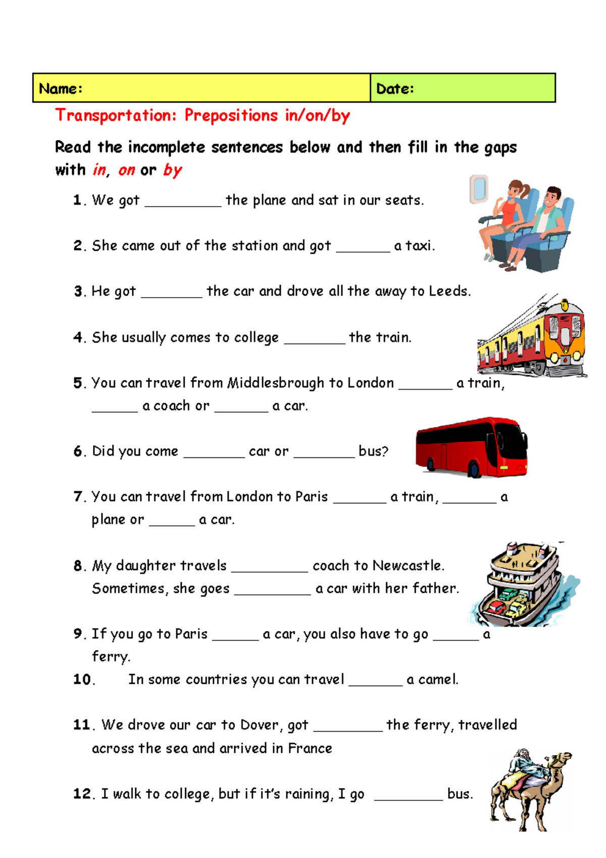 Means of transportation homework Sept 2 - Name: Date: Transportation ...