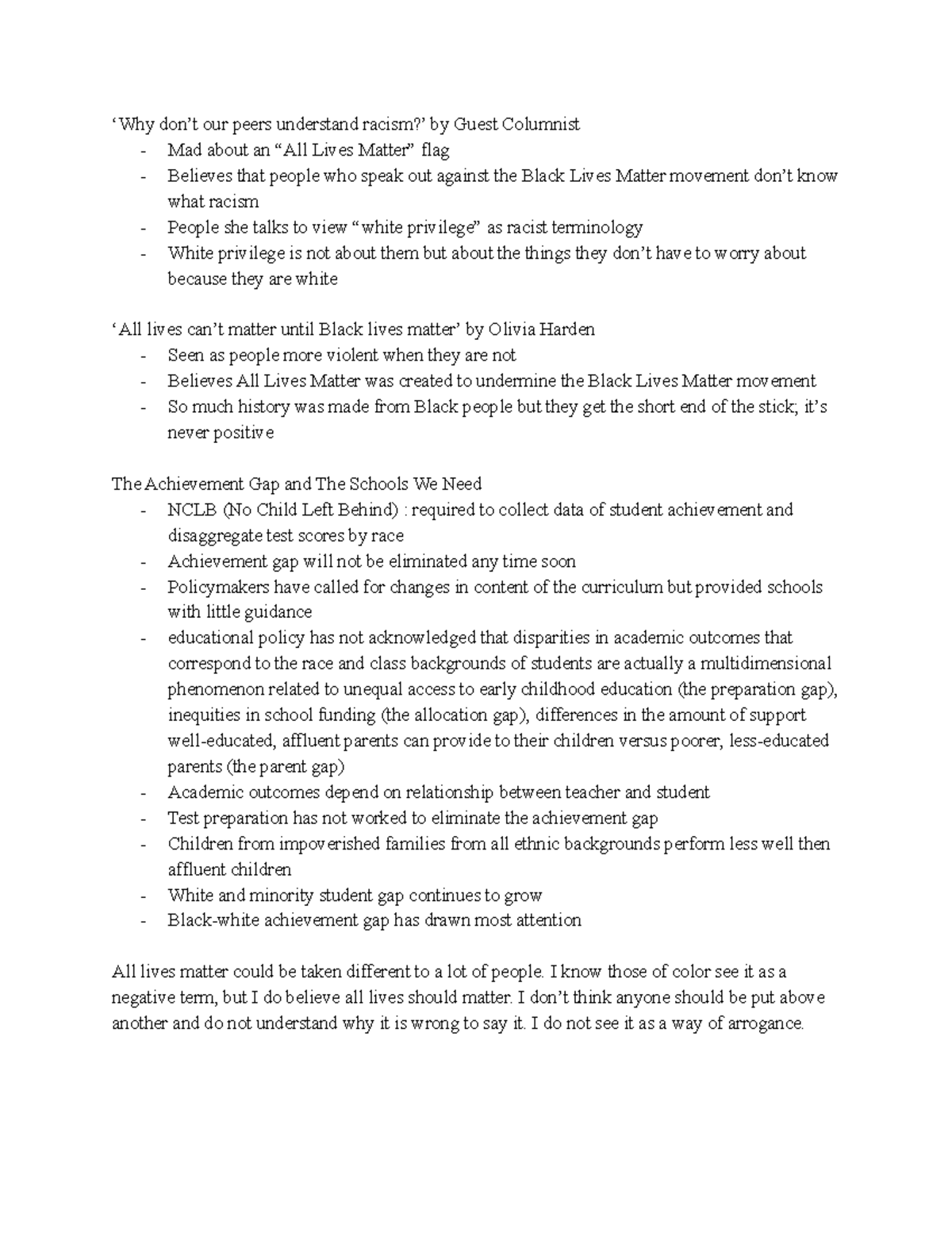 Notes for Race Readings Oct. 2 - ‘Why don’t our peers understand racism ...