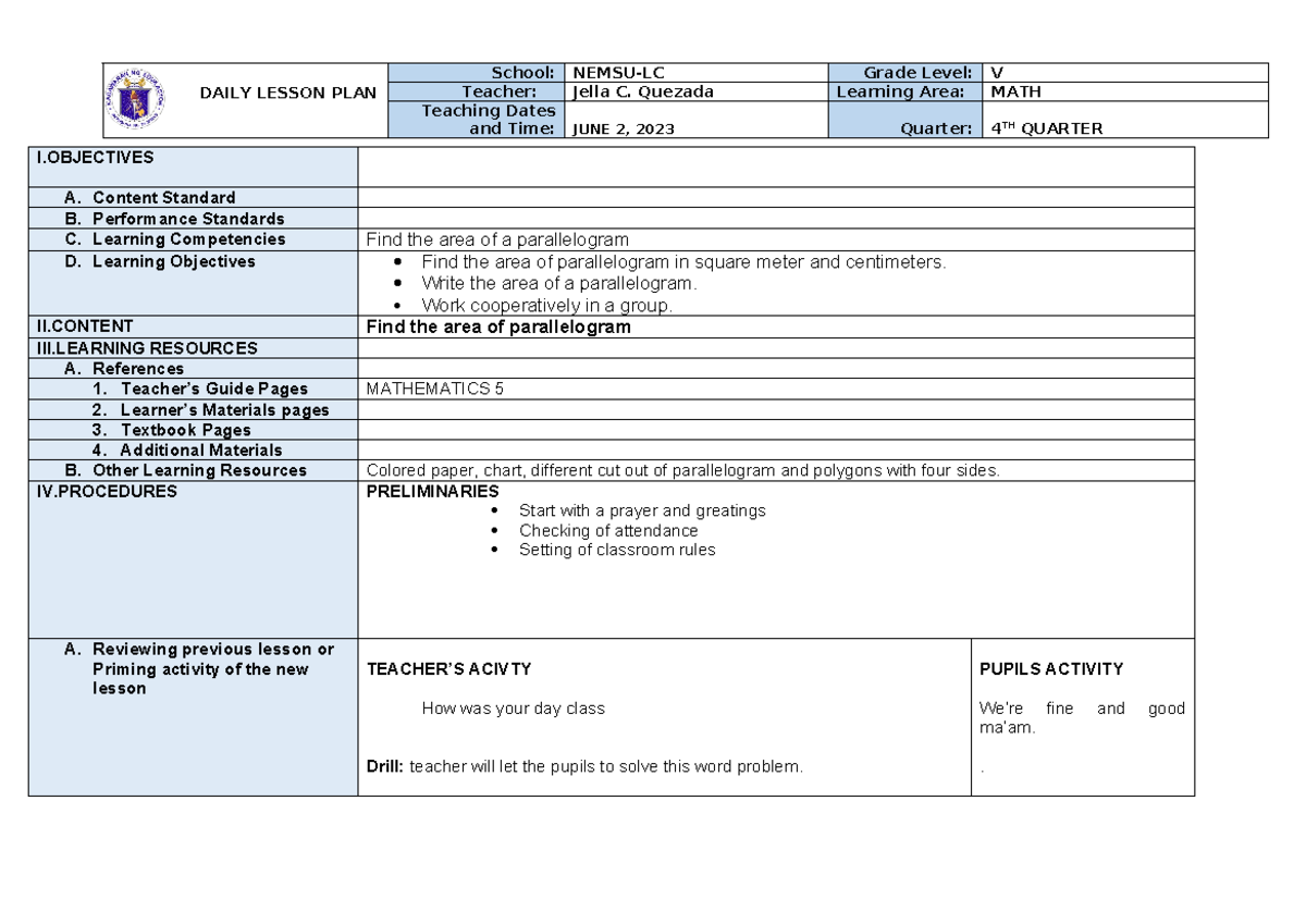 MATH-IV-AREA -Finalizeddocx - I A. Content Standard B. Performance ...