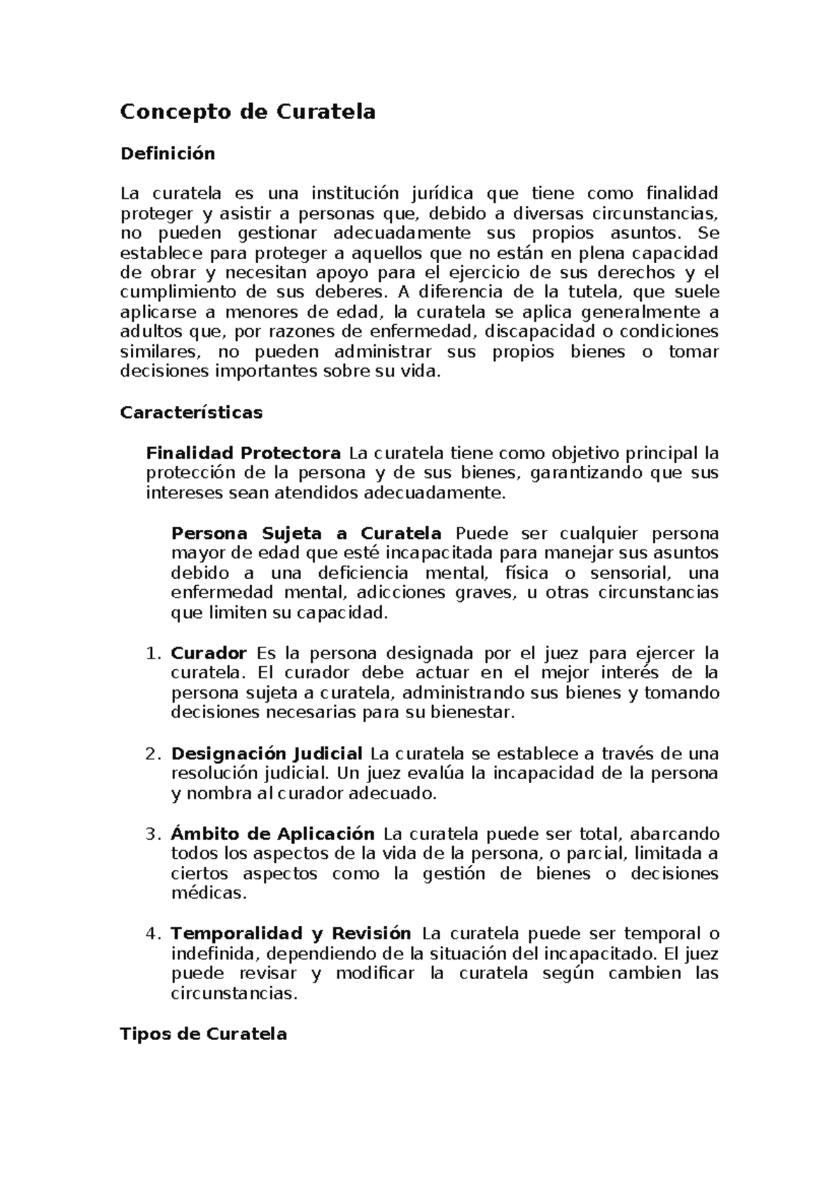 Concepto de Curatela - Concepto de Curatela Definición La curatela es ...