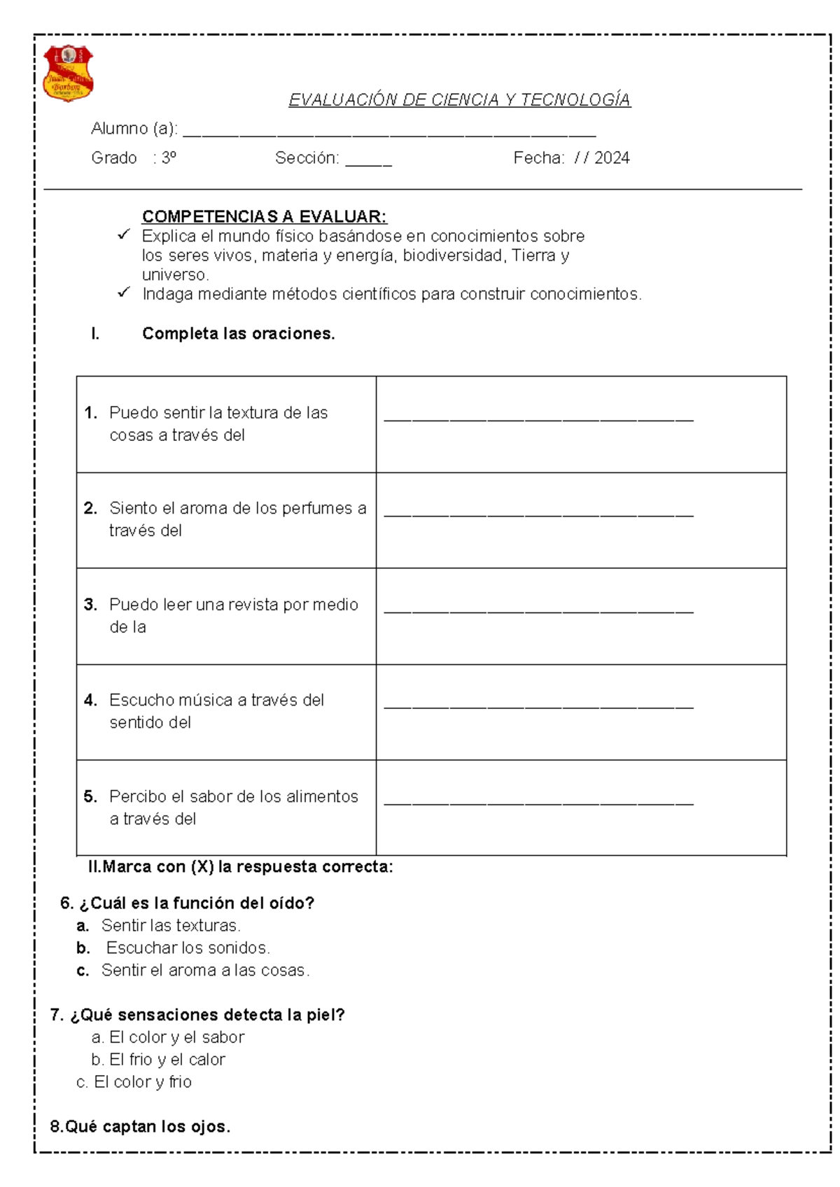 Examen DE Ciencia Y Tecnología - EVALUACIÓN DE CIENCIA Y TECNOLOGÍA ...