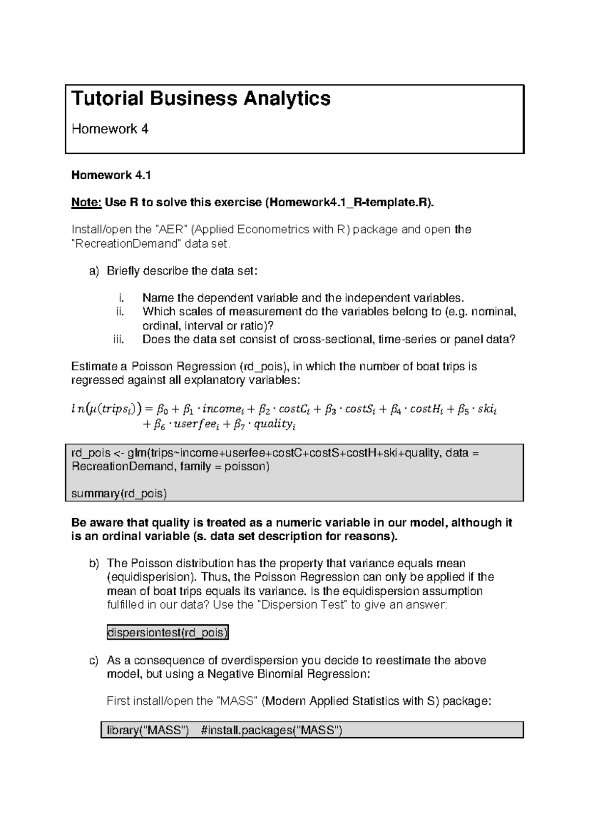 04 Homework Solution - Tutorial Business Analytics Homework 4 Homework ...