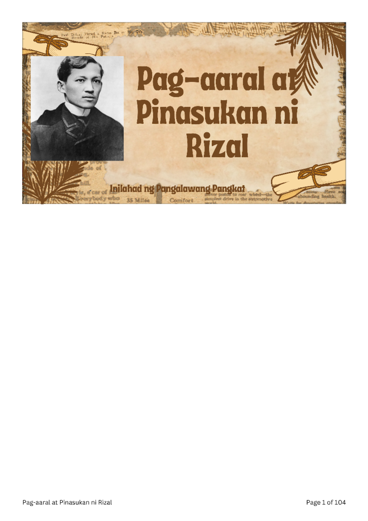 Pag-aaral at Pinasukan ni Rizal - filipino-9 - Studocu