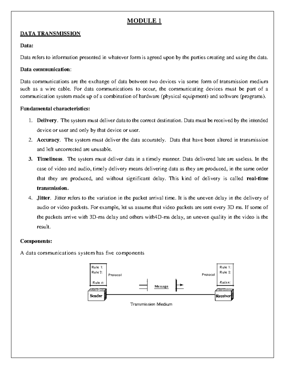Cs307mdle 1 - sreejith R - MODULE 1 DATA TRANSMISSION Data: Data refers to information presented ...