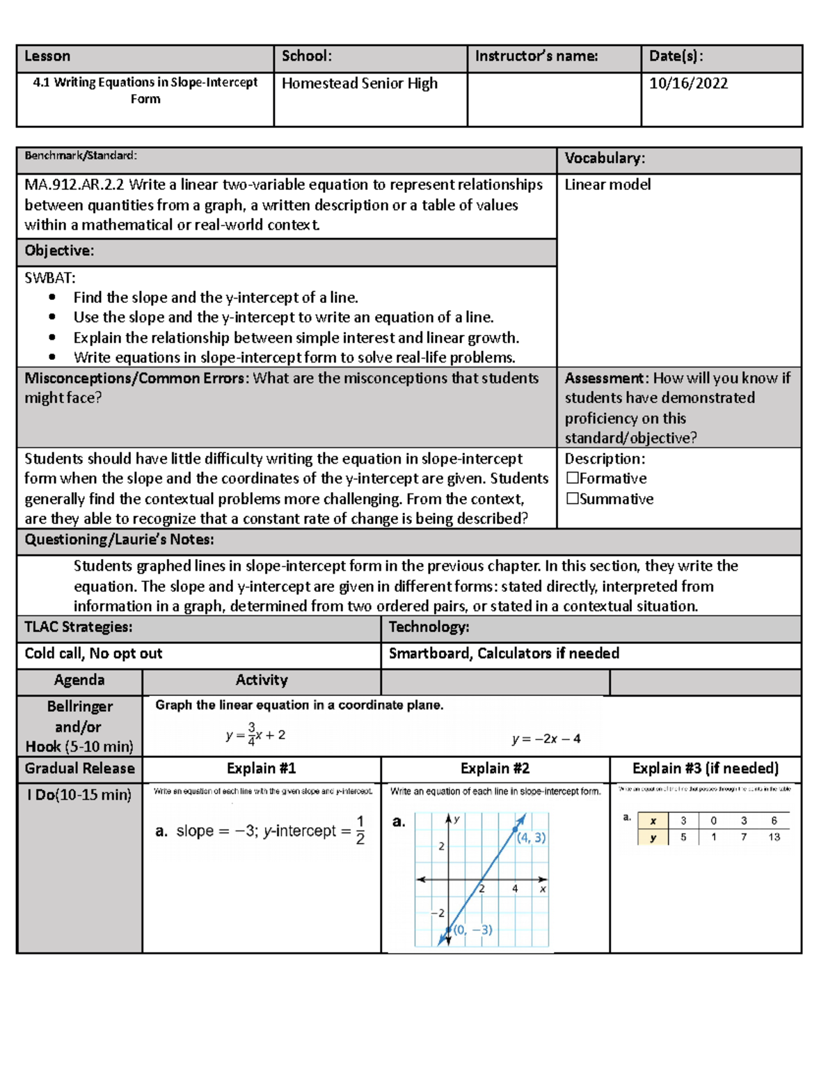 4.1 LP - Lesson plan - Lesson School: Instructor’s name: Date(s): 4 ...