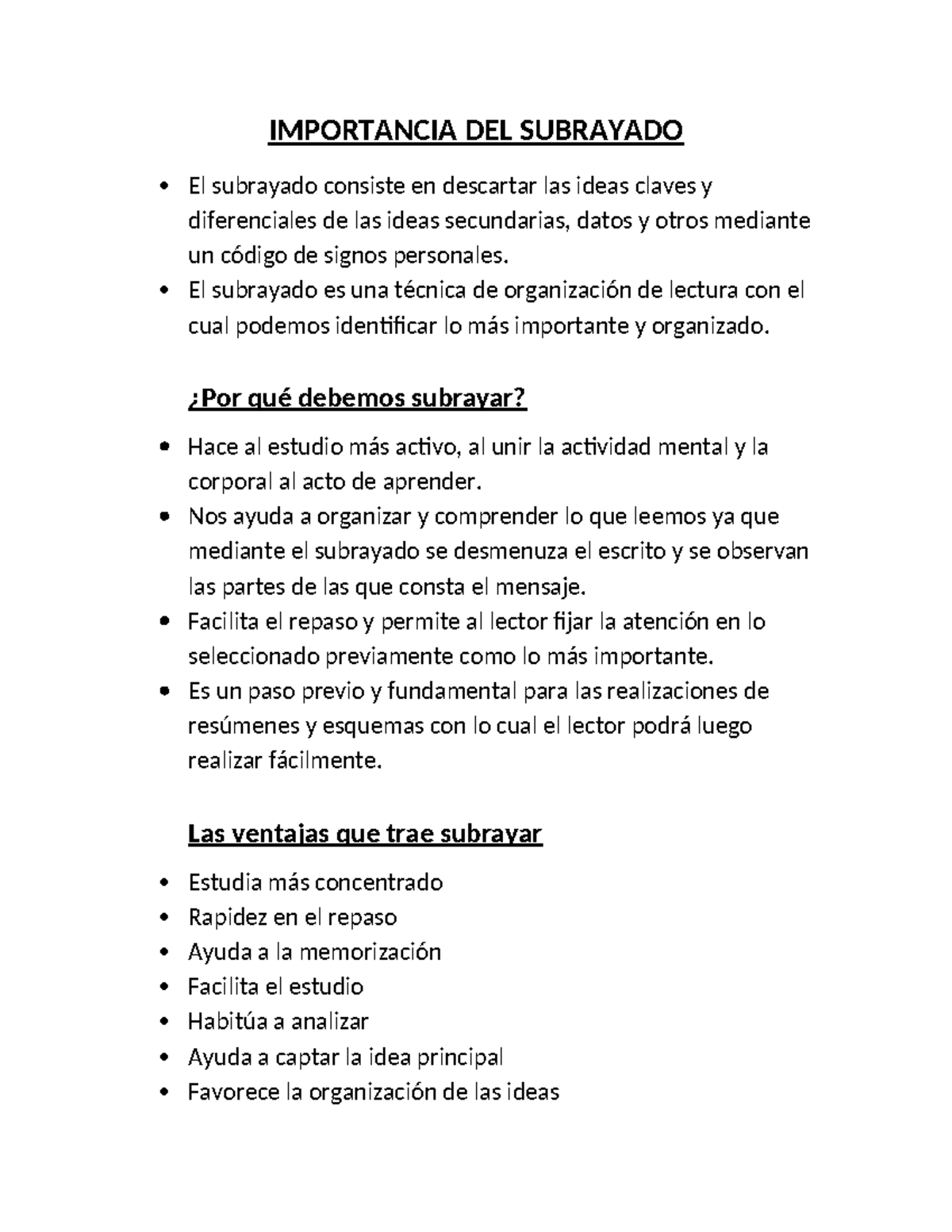 Importancia Del Subrayado - IMPORTANCIA DEL SUBRAYADO El subrayado ...