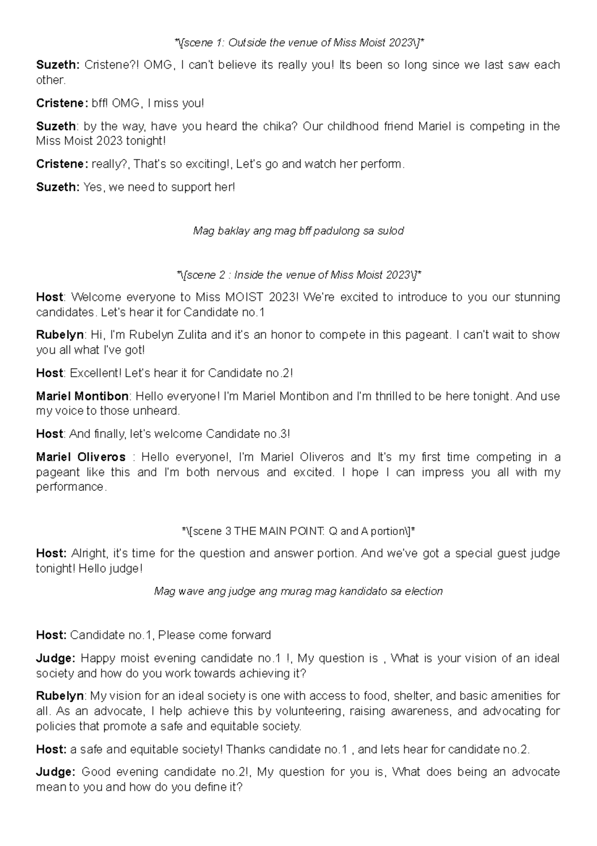 Script - jxcuiviv - [scene 1: Outside the venue of Miss Moist 2023 ...