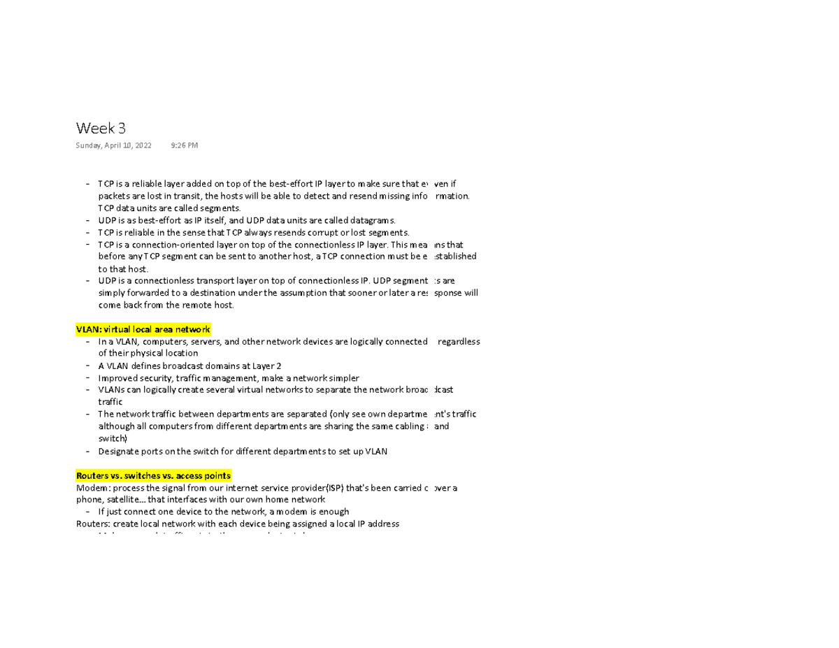 Week 3 - Instructor: Clinton Campbell - TCP is a reliable layer added ...