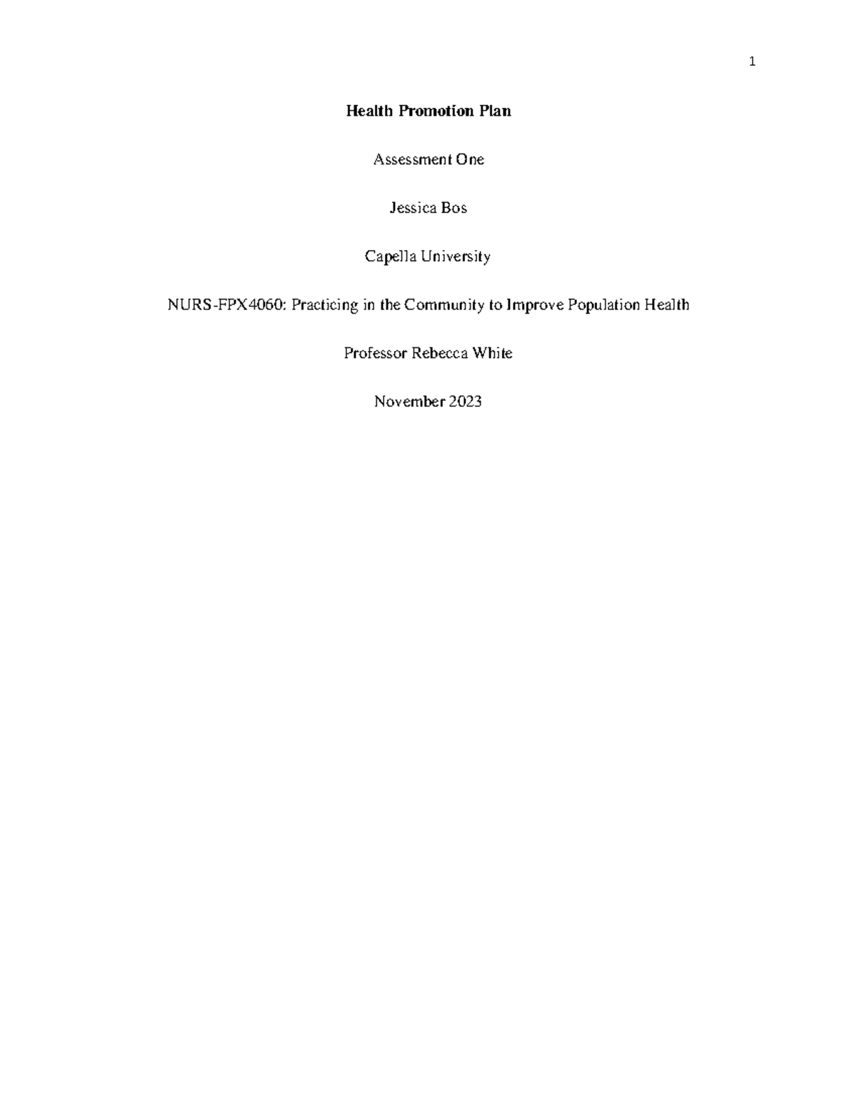 Health Promotion Plan-2 - Health Promotion Plan Assessment One Jessica ...