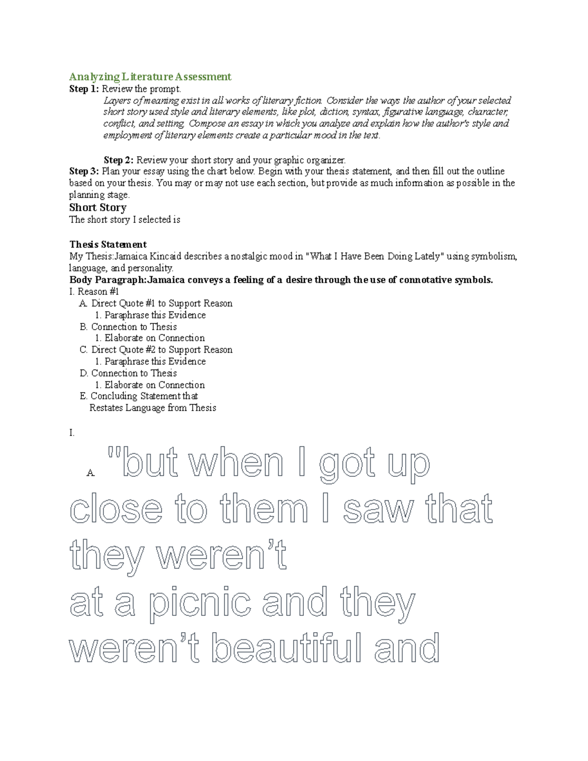 Analyzing literature assess rubric - Analyzing Literature Assessment ...