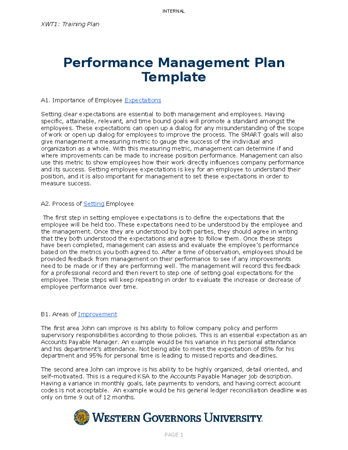 C235 Task 2 Performance Jg Xwt1 Training Plan Performance Management