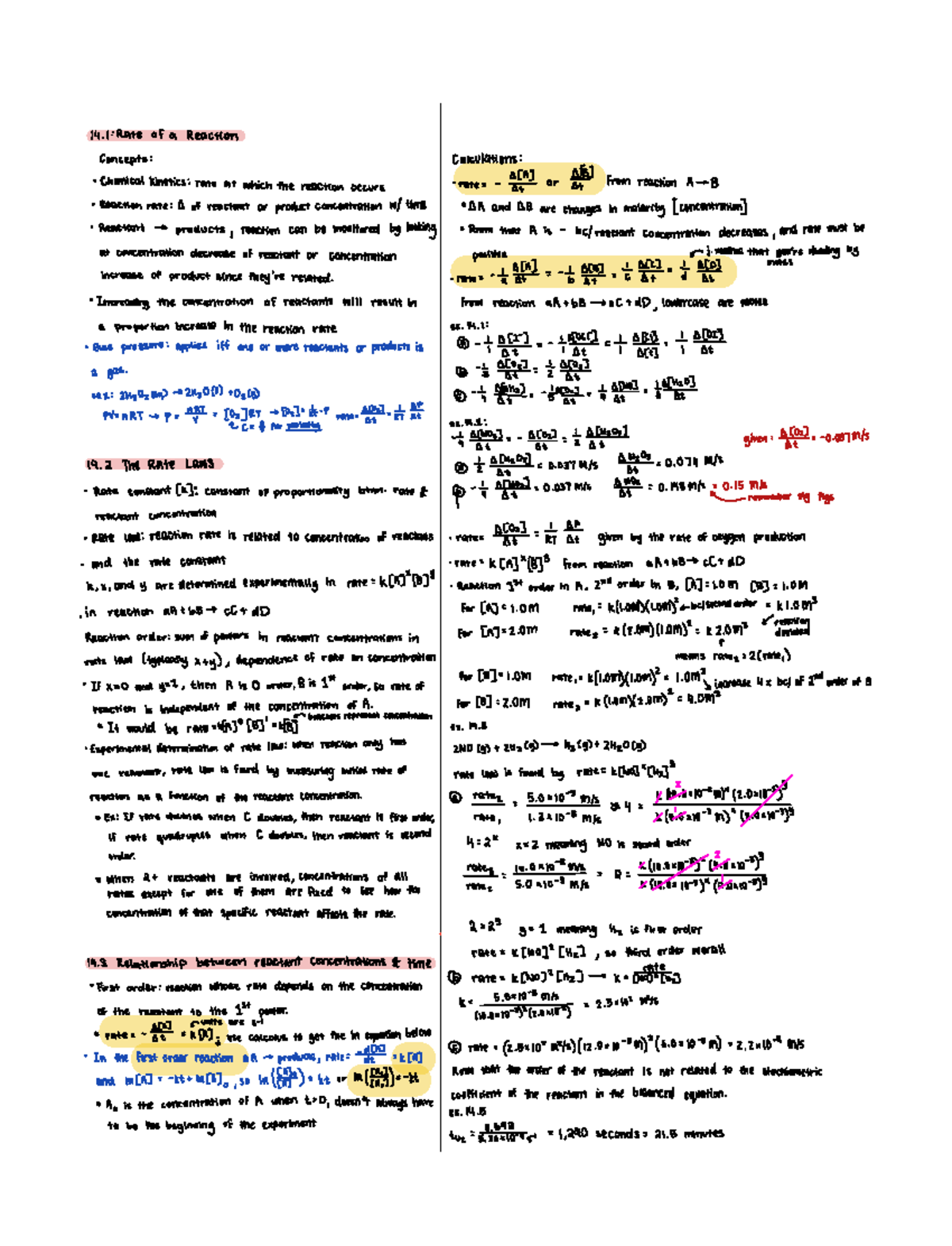 GC 2 Ch. 14 Chemical Kinetics - calculations rates I or Bf fromreaction ...