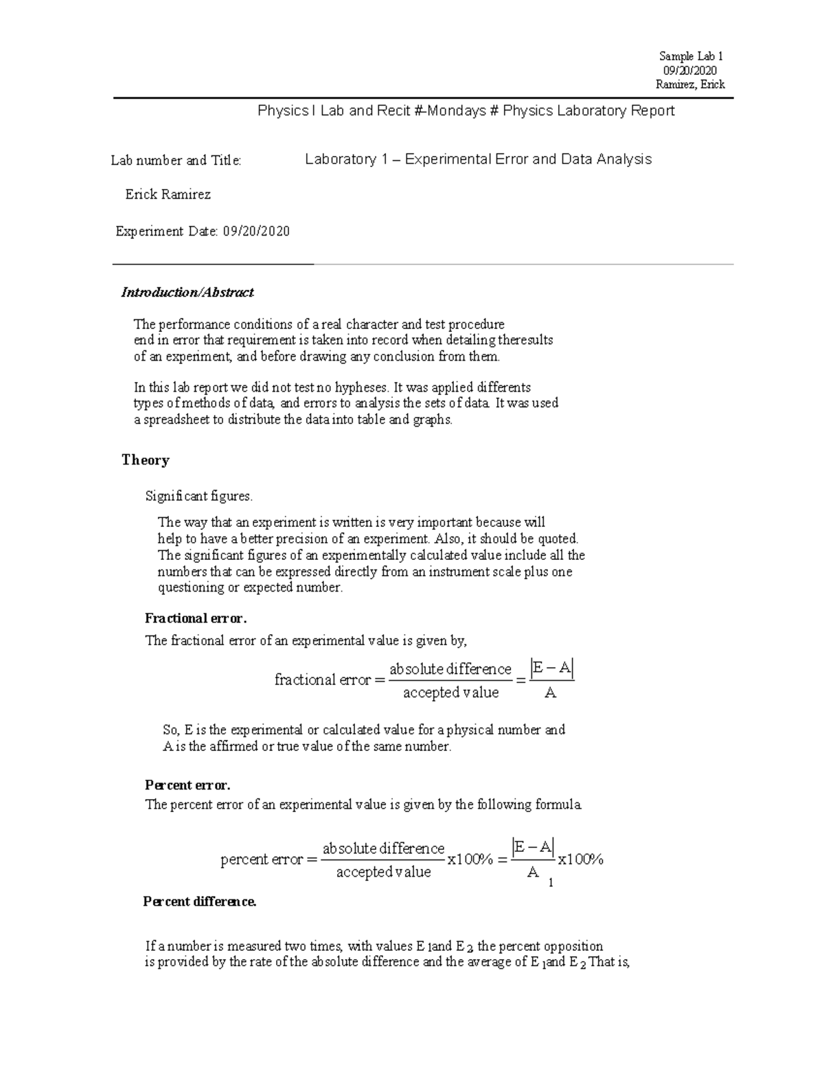 Experimental Error and data analysis - PHYS 1140 - Studocu