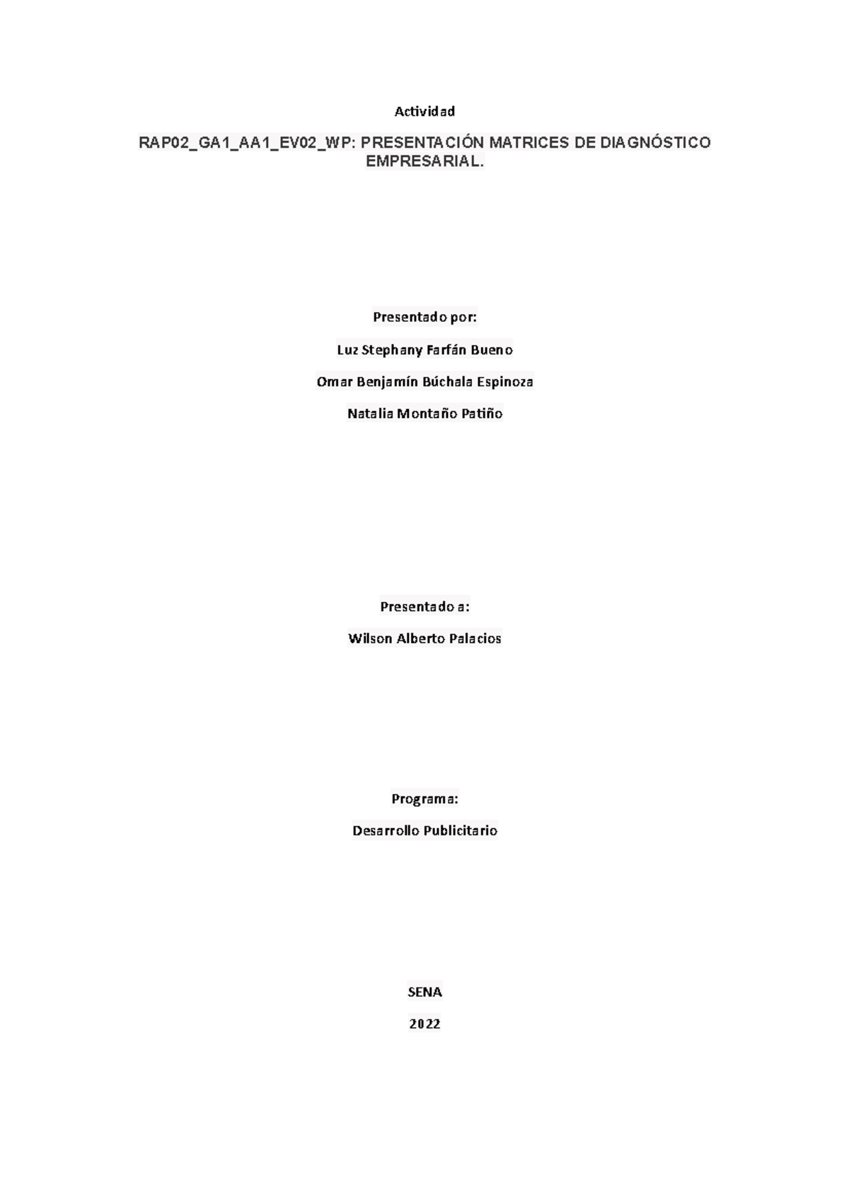 Rap02 Ga1 Aa1 Ev02 Wp Presentación Matrices De Diagnó Stico Empresarial
