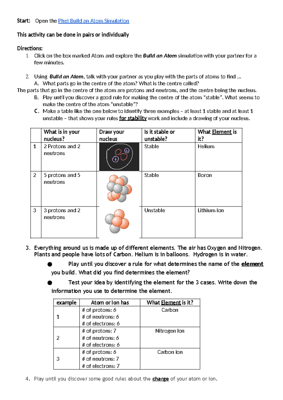 Copy of Phet Build an Atom - Start: Open the Phet Build an Atom ...
