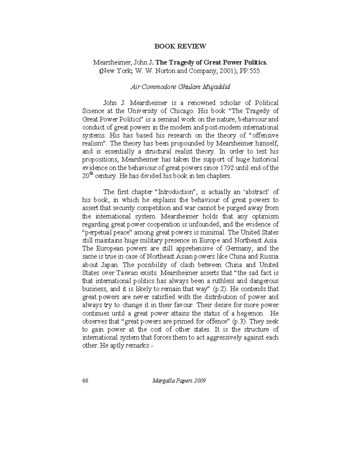 24-217-PB - Megfyvdhjb - BOOK REVIEW Mearsheimer, John J. The Tragedy ...