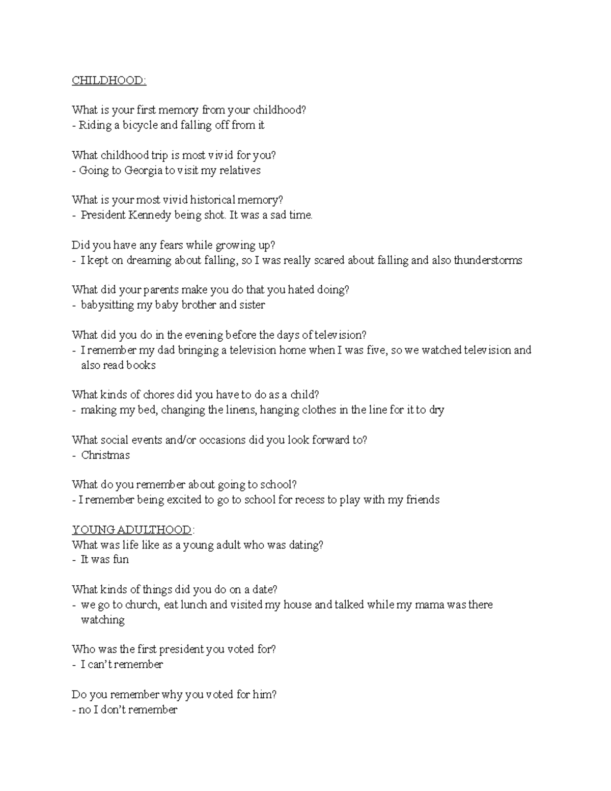Life History - Yes - CHILDHOOD: What is your first memory from your ...