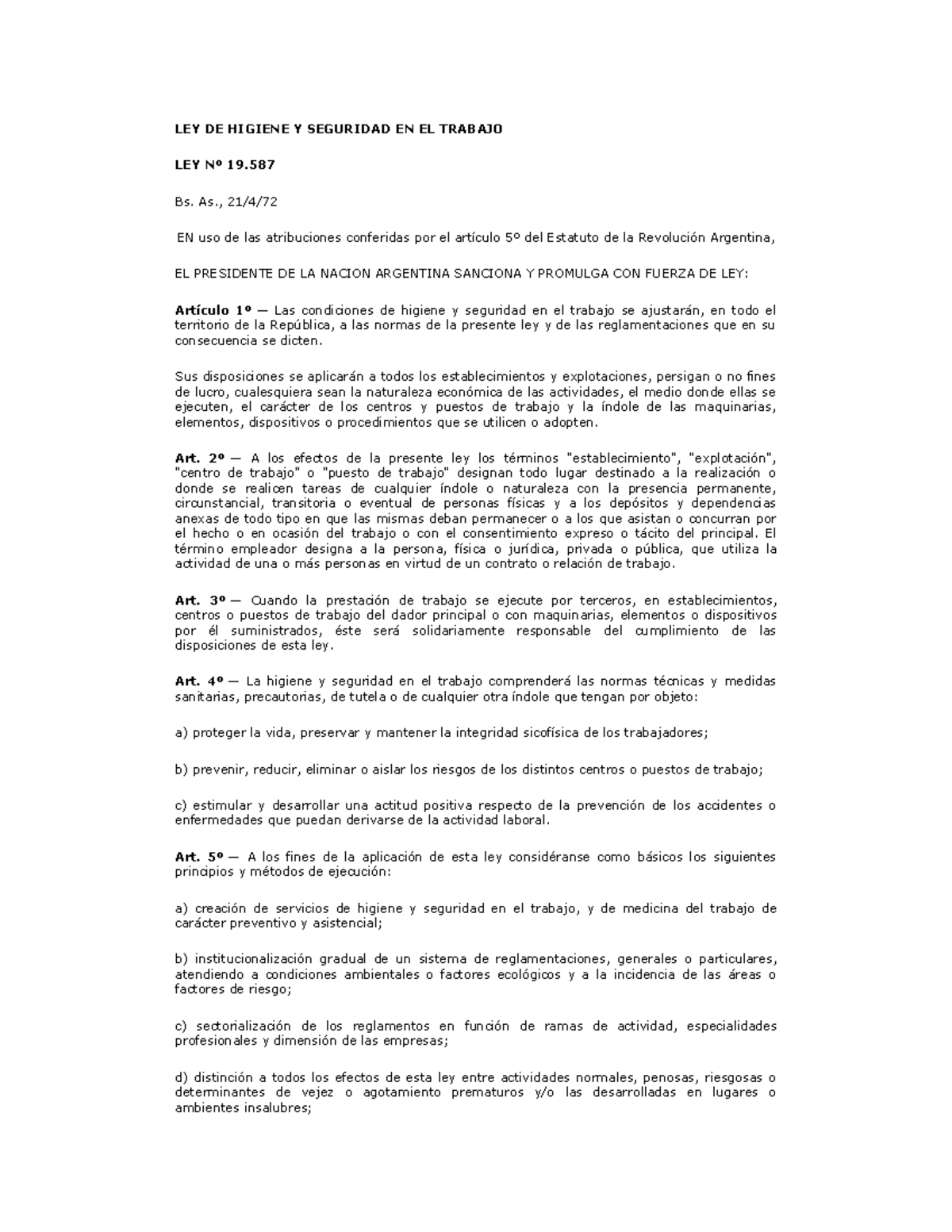 LEY DE Higiene Y Seguridad EN EL Trabajo - LEY DE HIGIENE Y SEGURIDAD ...