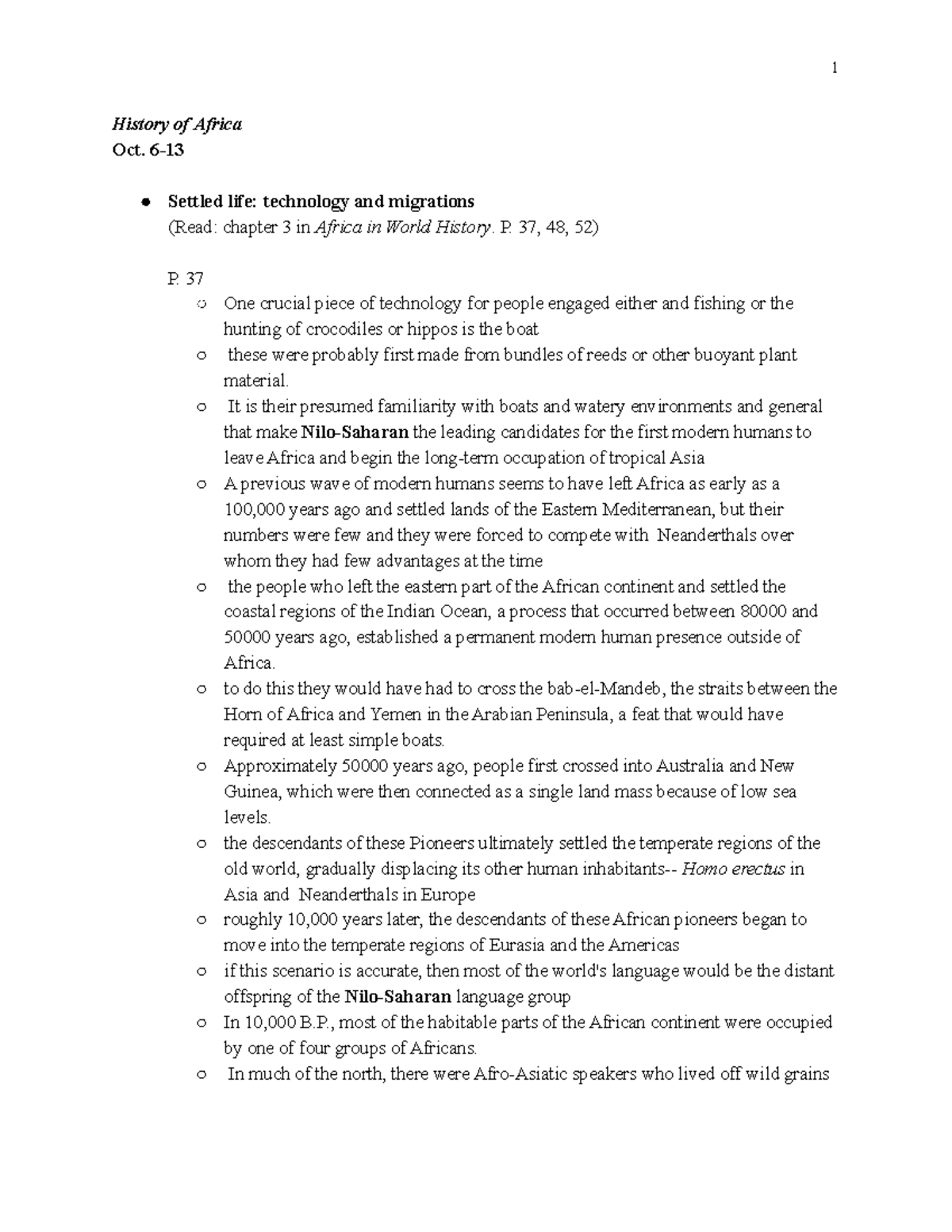 HIST134- Module #4 - History of Africa Notes - History of Africa Oct. 6 ...