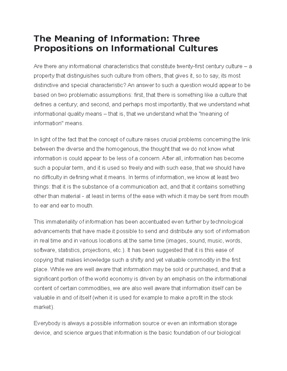 The Meaning of Information - ENGL103 - Cap U - Studocu